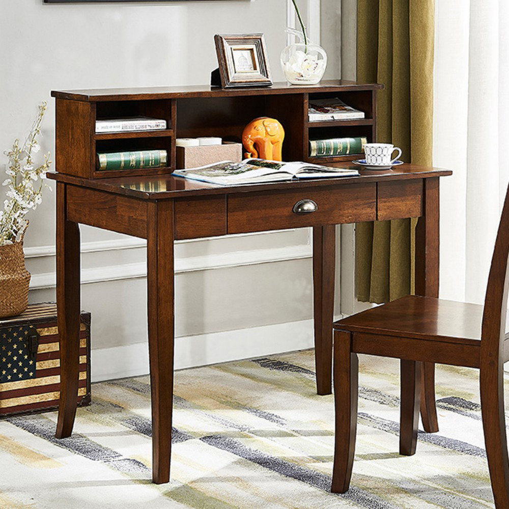 Wildon Home® Dark-walnut Rectangular Solid Wood with 1 drawers desk ...