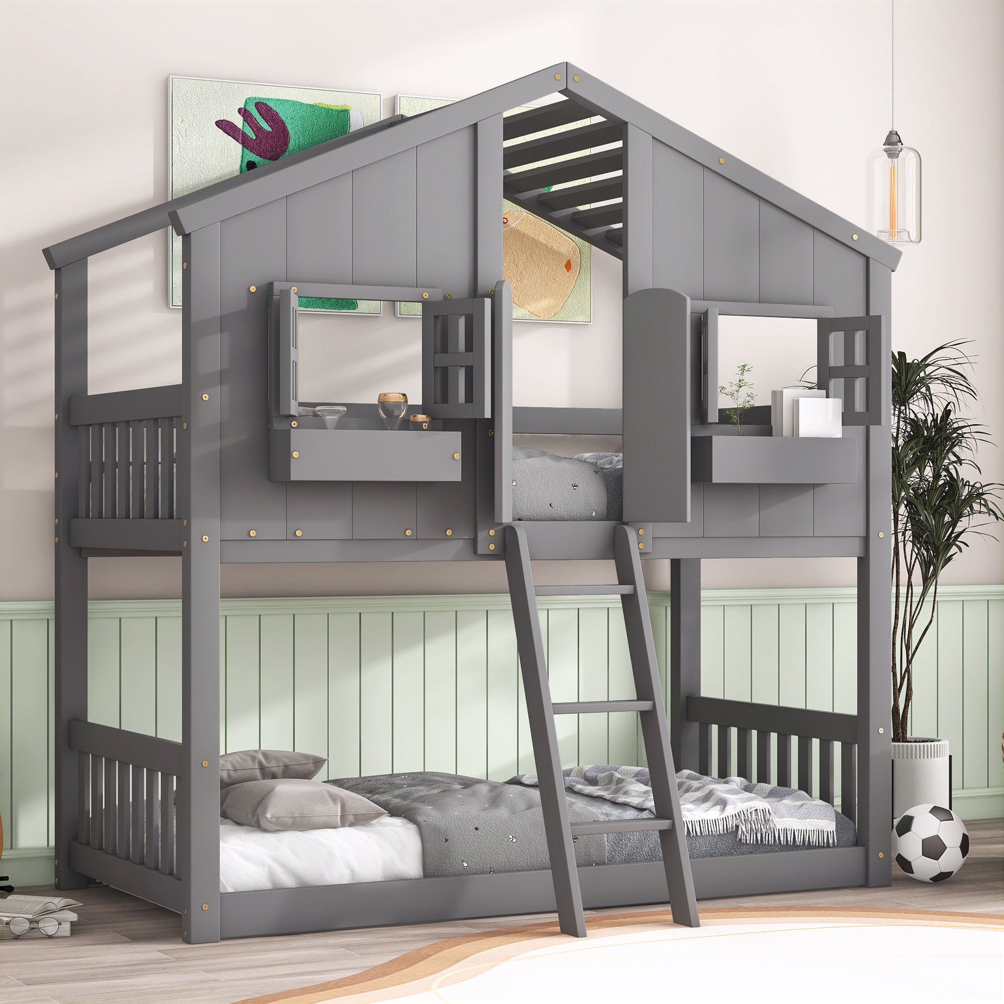 Harper Orchard Westhoughton Twin Kids Beds Twin over Twin House Bunk ...