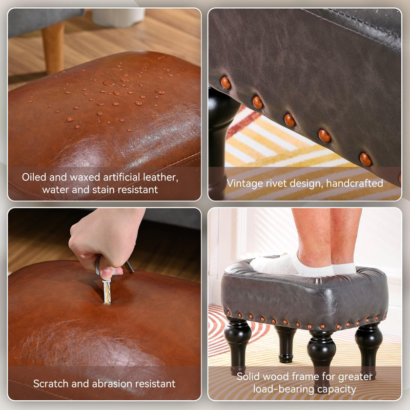 Alcott Hill Leather Ottoman Footrest,Rustic Foot Stools Ottoman Seat ...