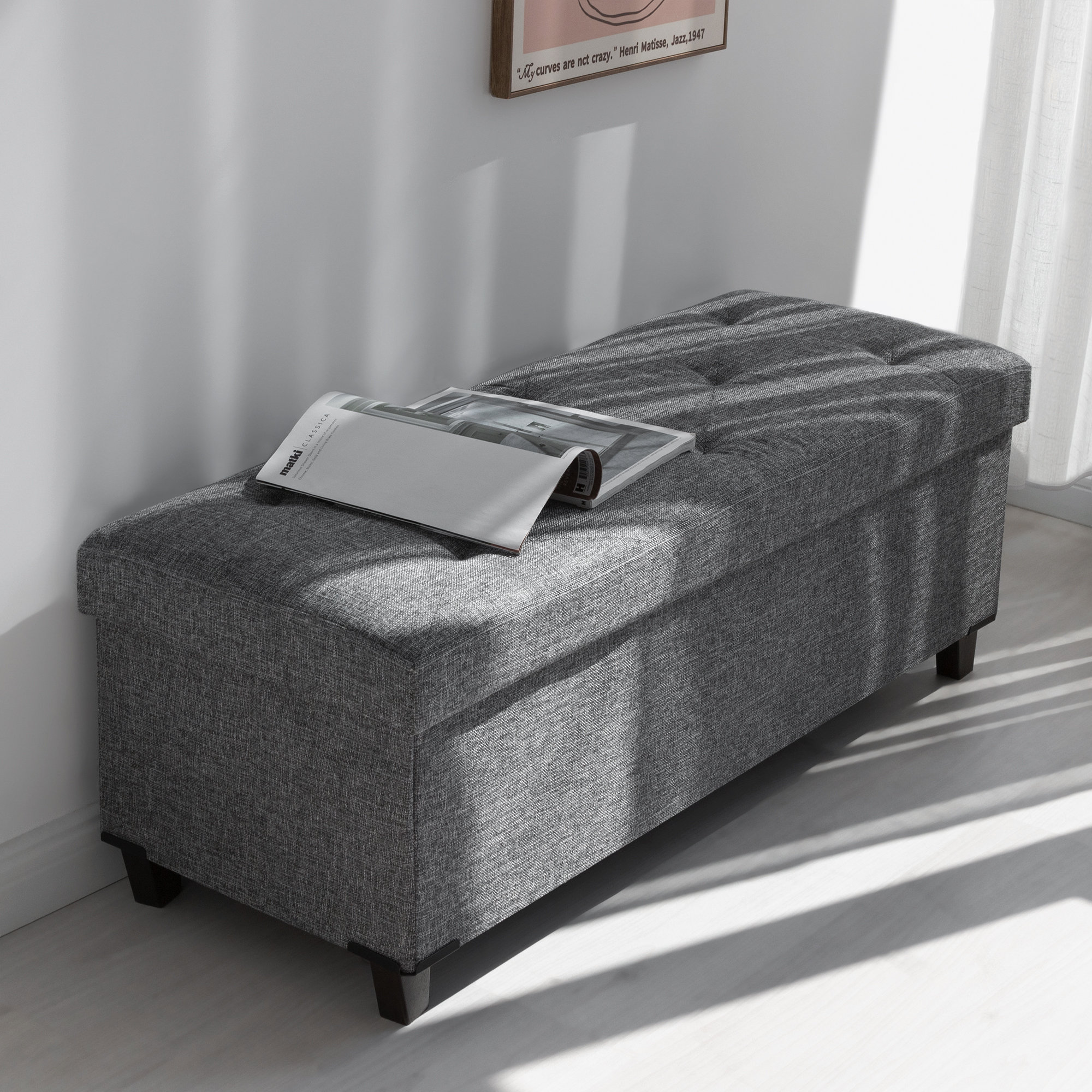 Winston Porter Jenaya Upholstered Storage Bench with Solid Wood Legs ...