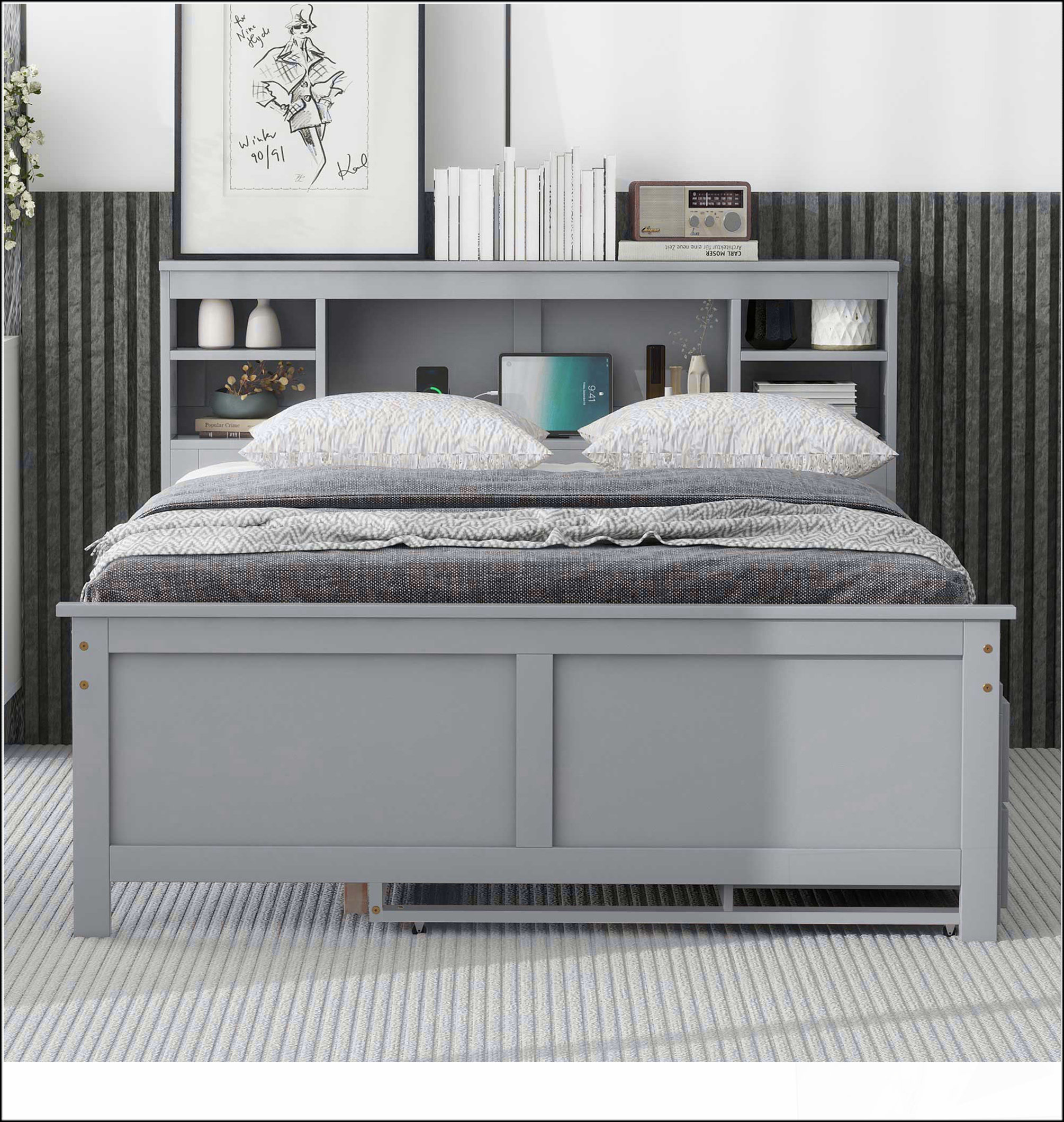 Red Barrel Studio Platform Bed With Storage Headboard, USB, Trundle And ...