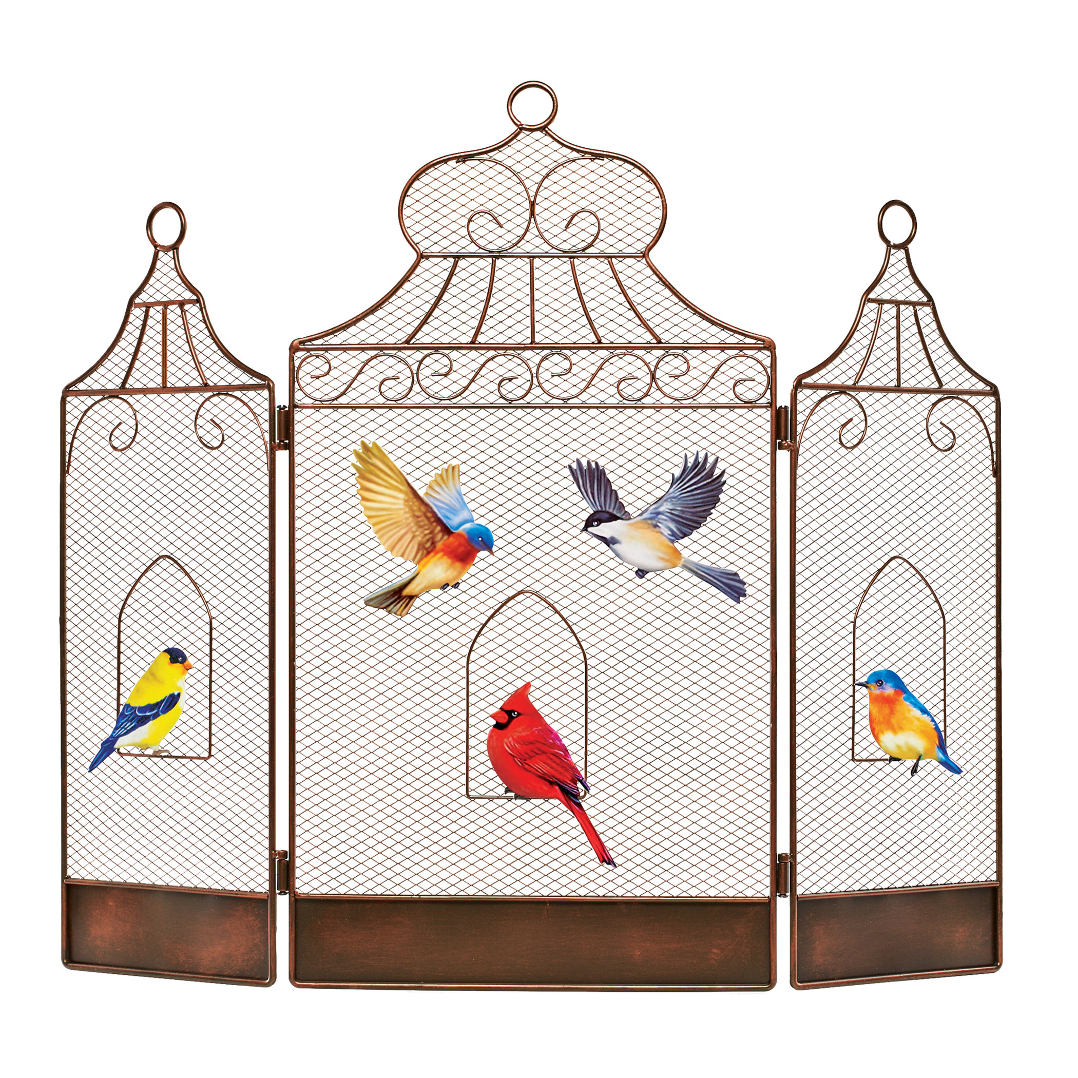 Winston Porter Khadejah Bird Cage 3 Panel Bronze Fireplace Screen | Wayfair