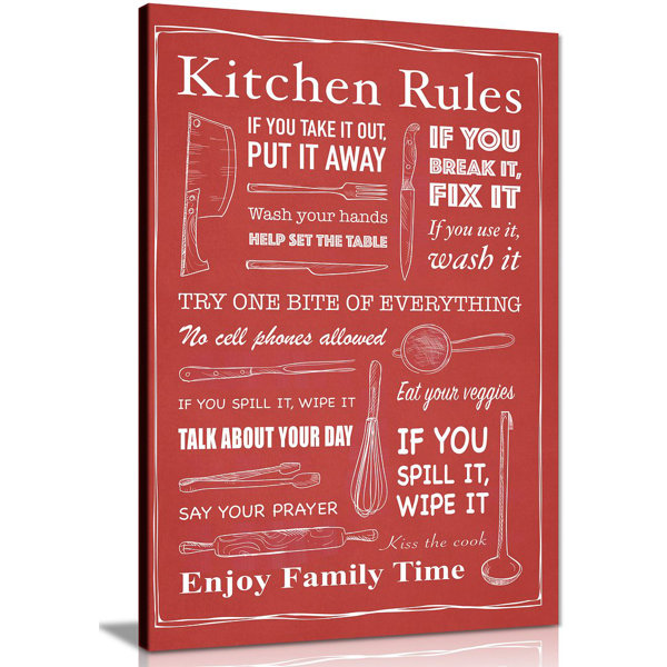 Maturi Kitchen Rules Art Red Framed Picture Canvas Wall Art For Kitchen ...