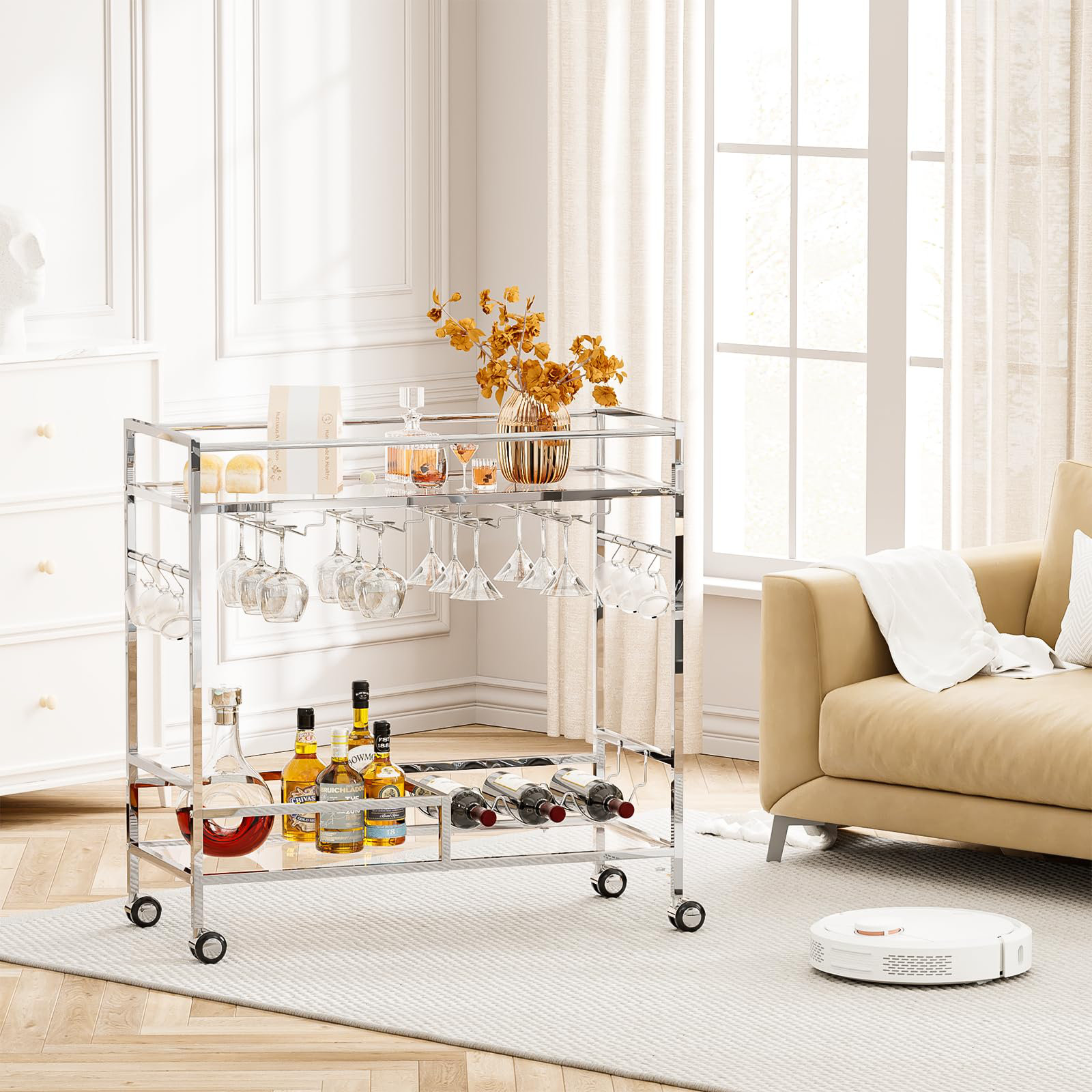 Rebrilliant 2-Tier Home Bar Serving Cart On Lockable Wheels With ...