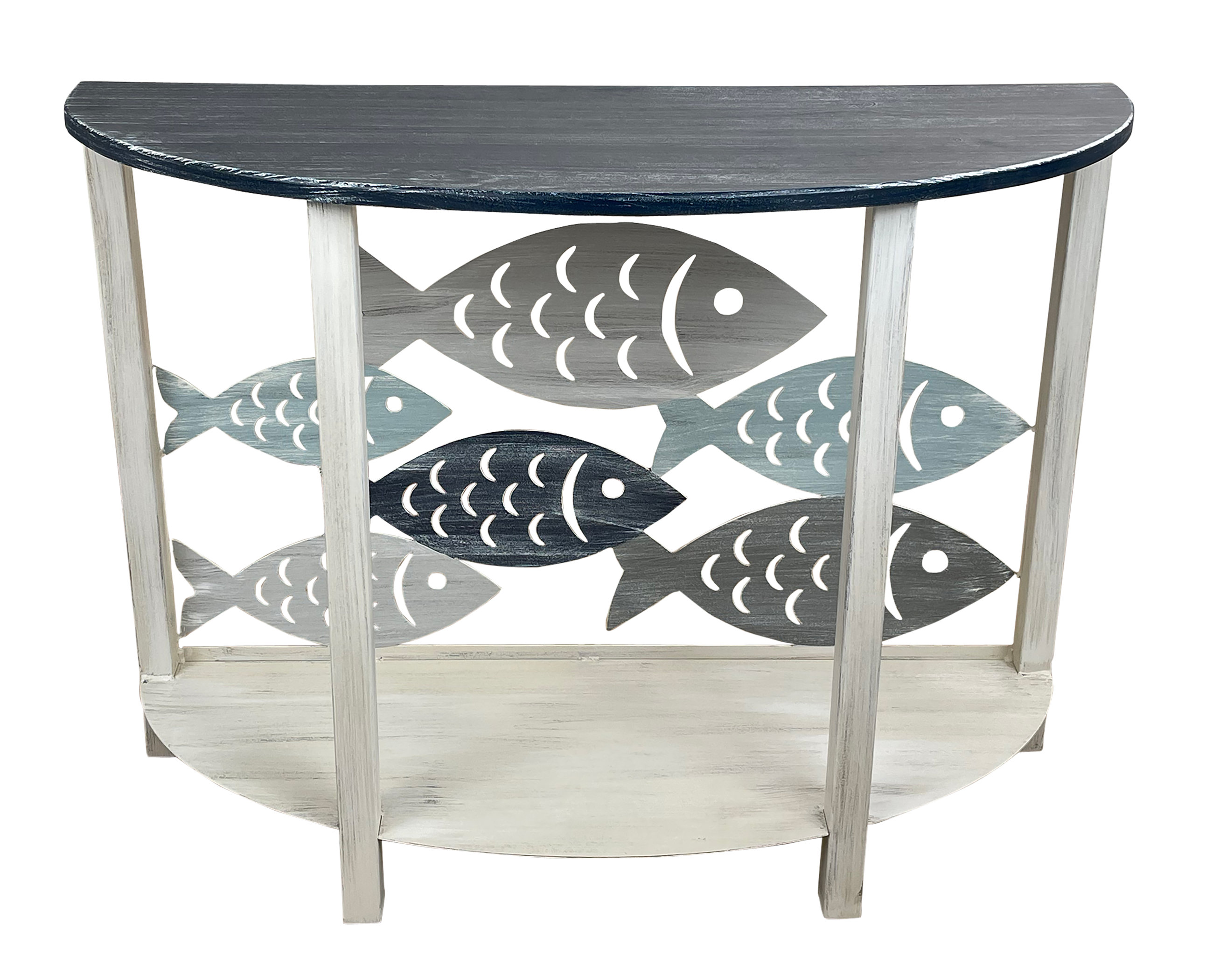 Beachcrest Home™ IRON ROUNDED SOFA TABLE WITH SCHOOL OF FISH ACCENT ...