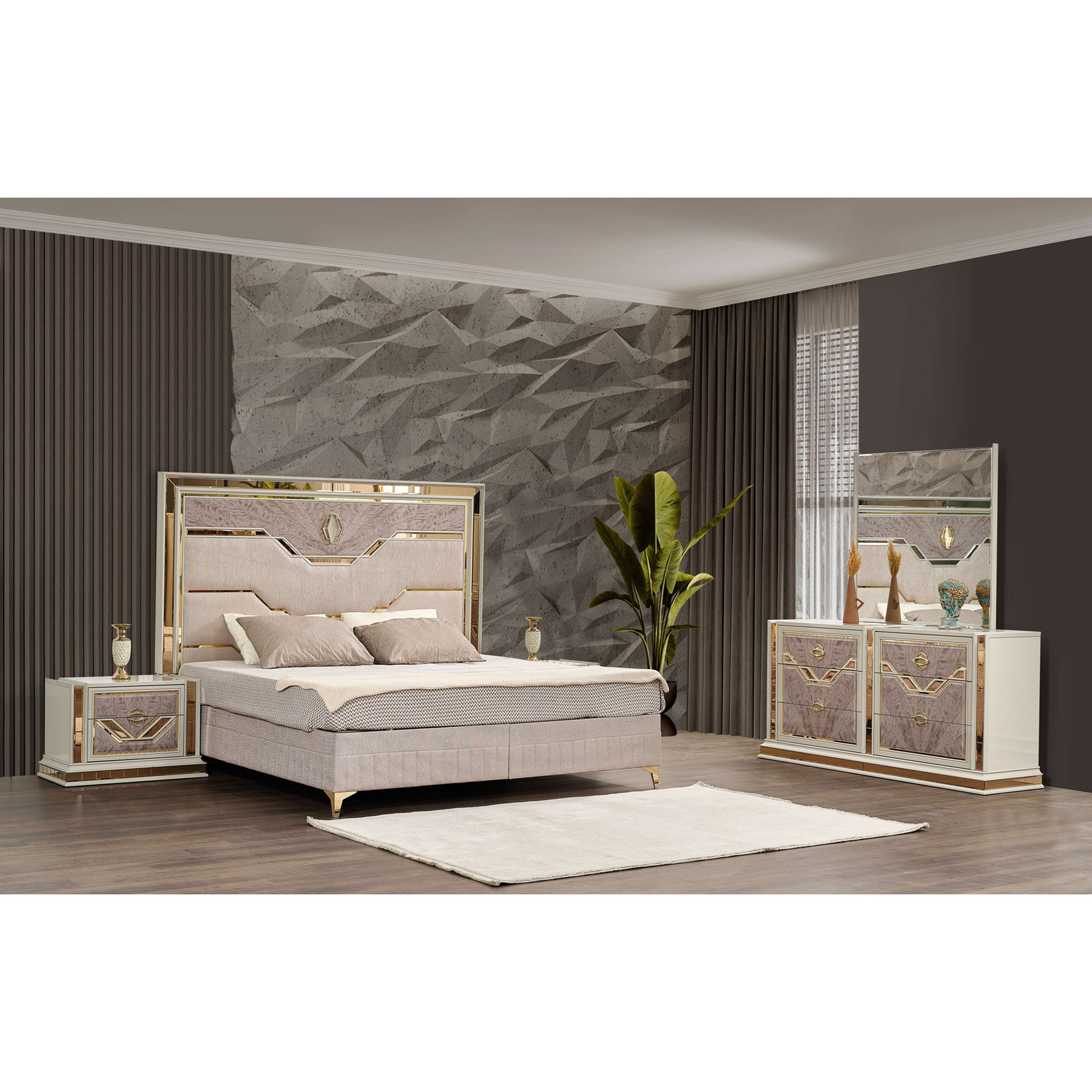 Hokku Designs Modern Style 4 Pc Queen Upholstered Bedroom Set | Wayfair