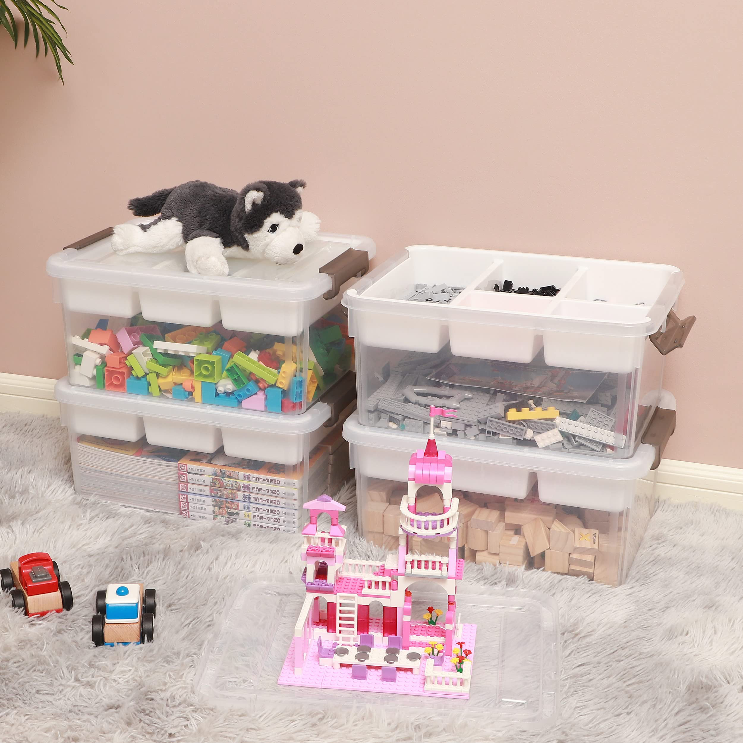 Hokku Designs Plastic Storage Box With Removable Tray Craft Organizer ...