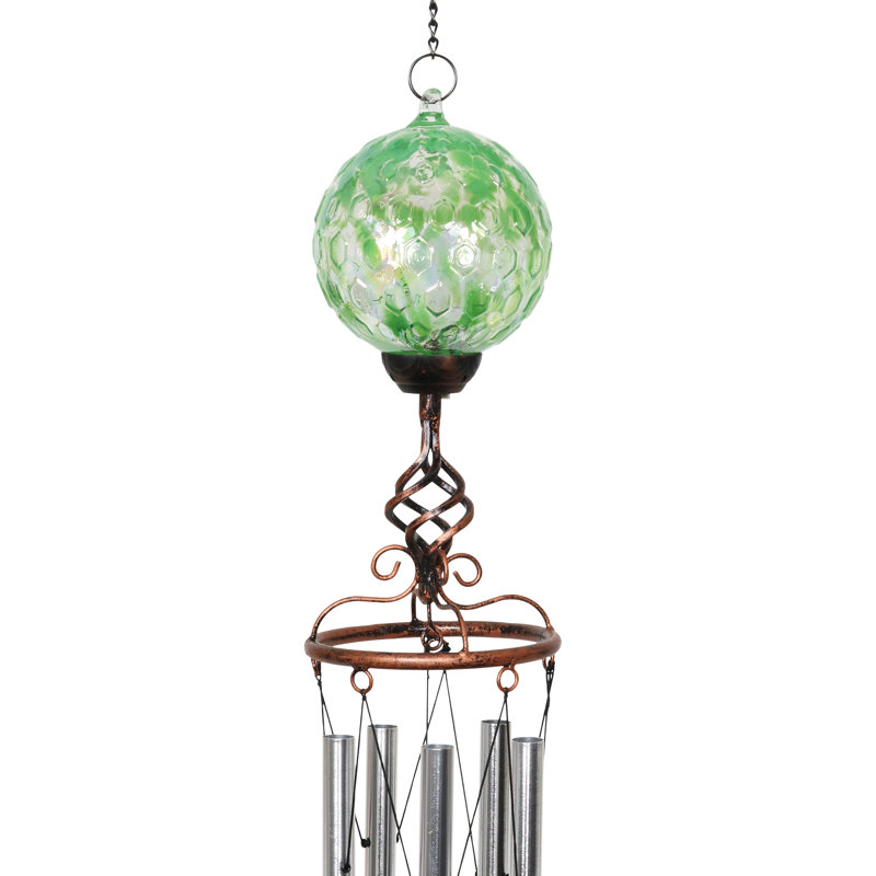 Exhart Solar Pearlized Honeycomb Glass Ball Wind Chime with Metal ...