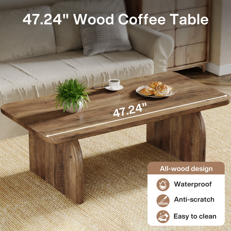 Millwood Pines Rustic Wood Coffee Table, Rectangle Living Room Table ...