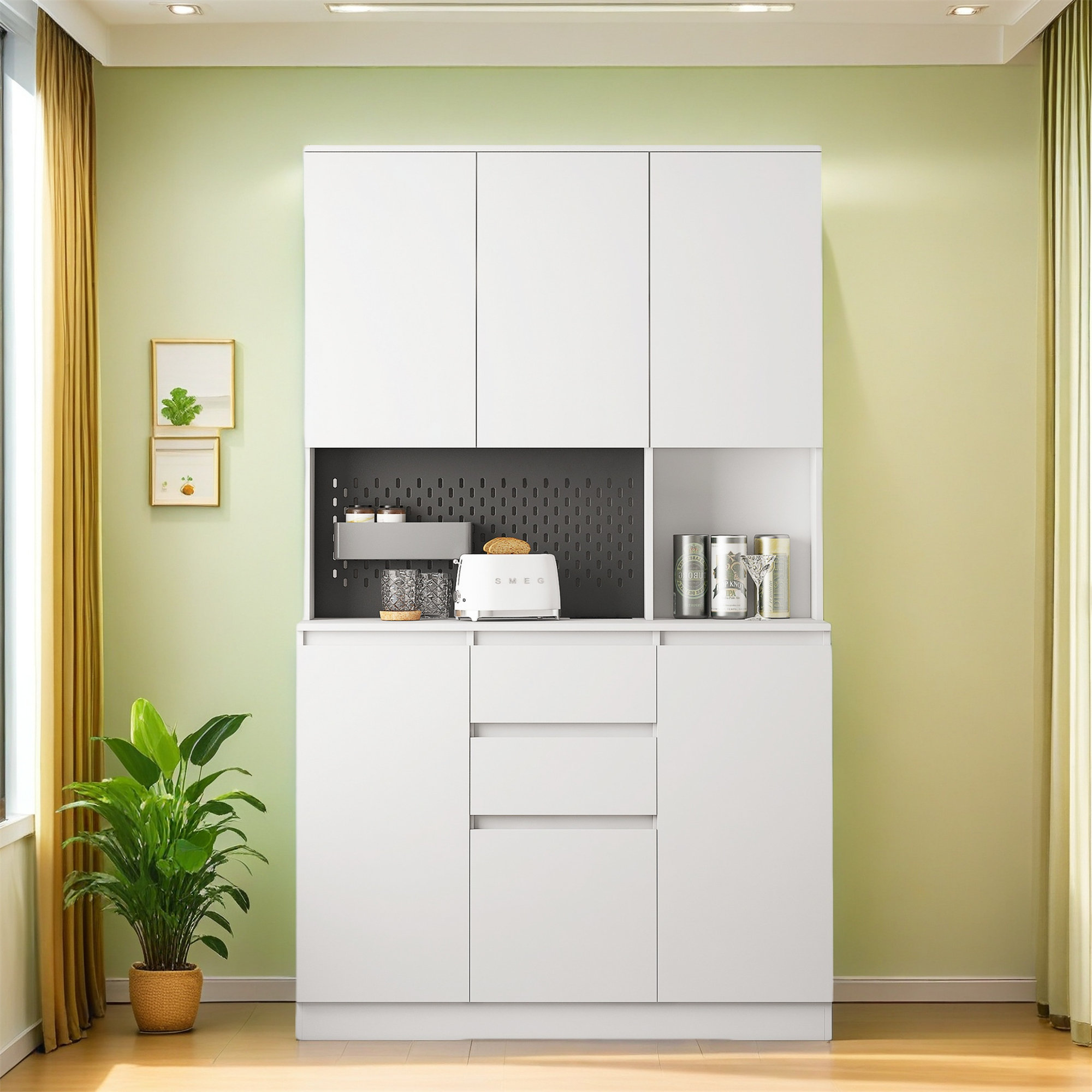 Latitude Run® Modern Kitchen Pantry Cabinet With Charging Station ...