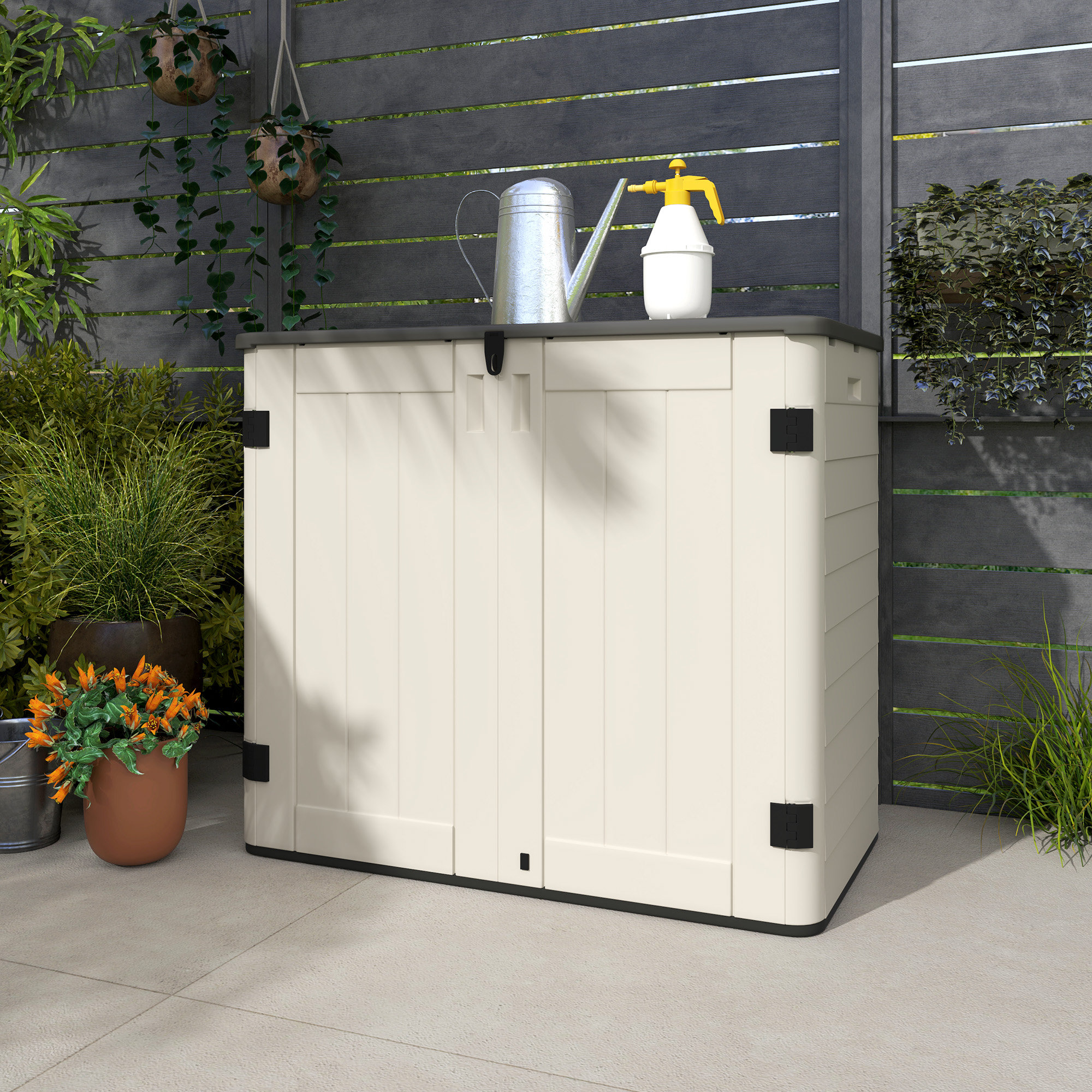 Outsunny 185 Gallon Storage Cabinet with Openable Top and Lockable ...