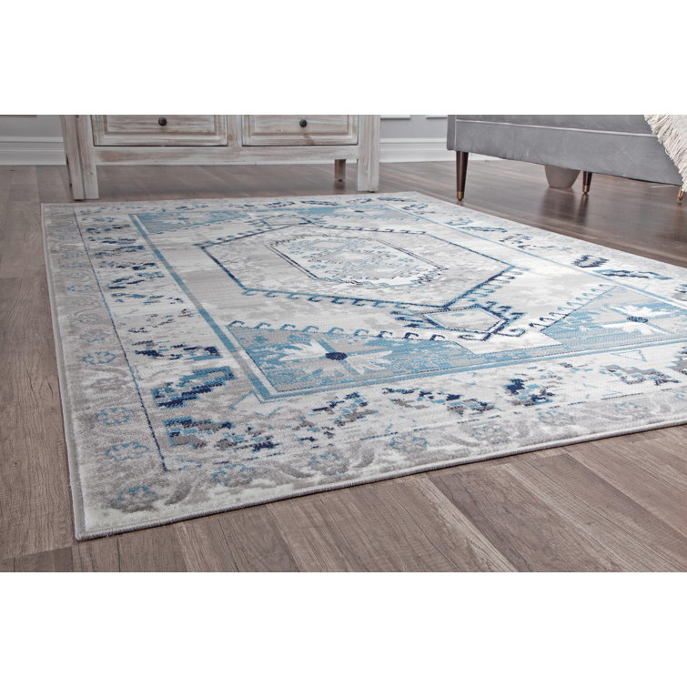 Bungalow Rose Freya Farmhouse Misty Blue Area Rug & Reviews | Wayfair
