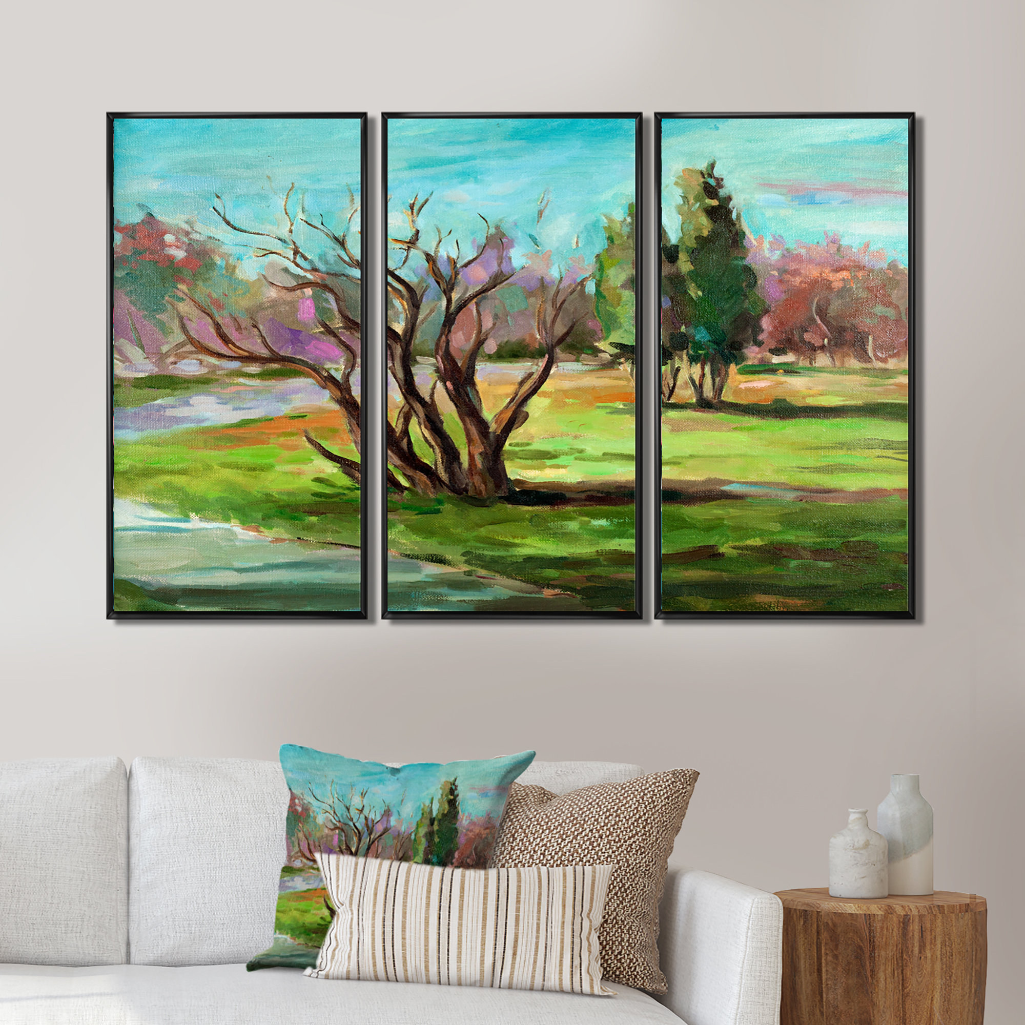 Red Barrel Studio Two Distant Trees In A Green Landscape - 3 Piece ...