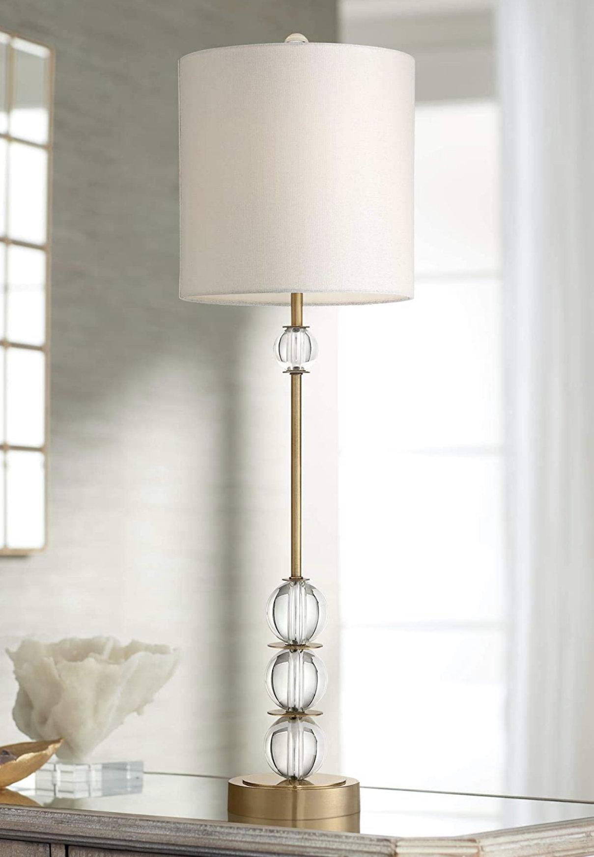 AvaMalis Brass Metal Buffet Table Lamp with Crystal Accents | Wayfair