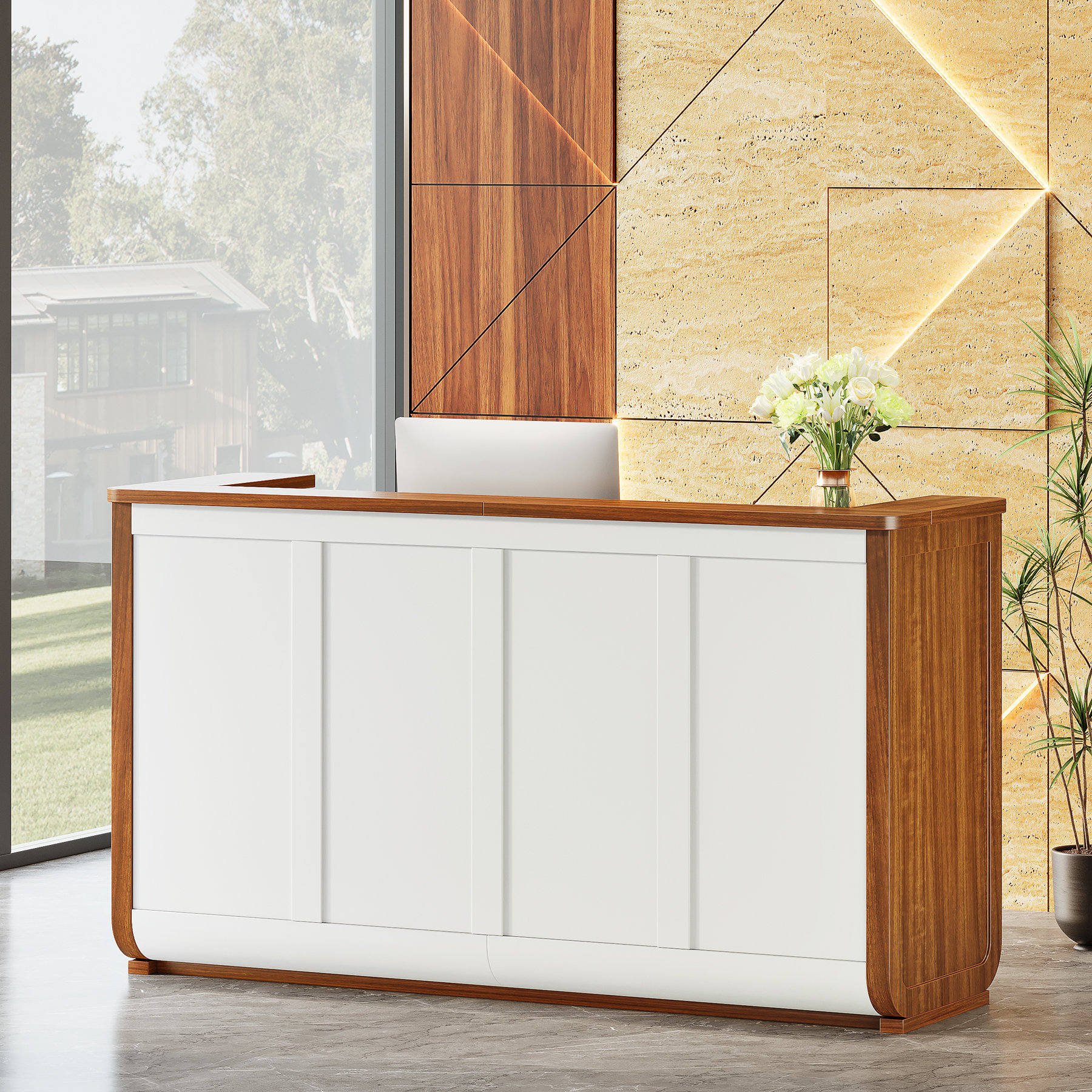 Ebern Designs Rectangle Reception Desk, Modern Manufactured Wood Front ...