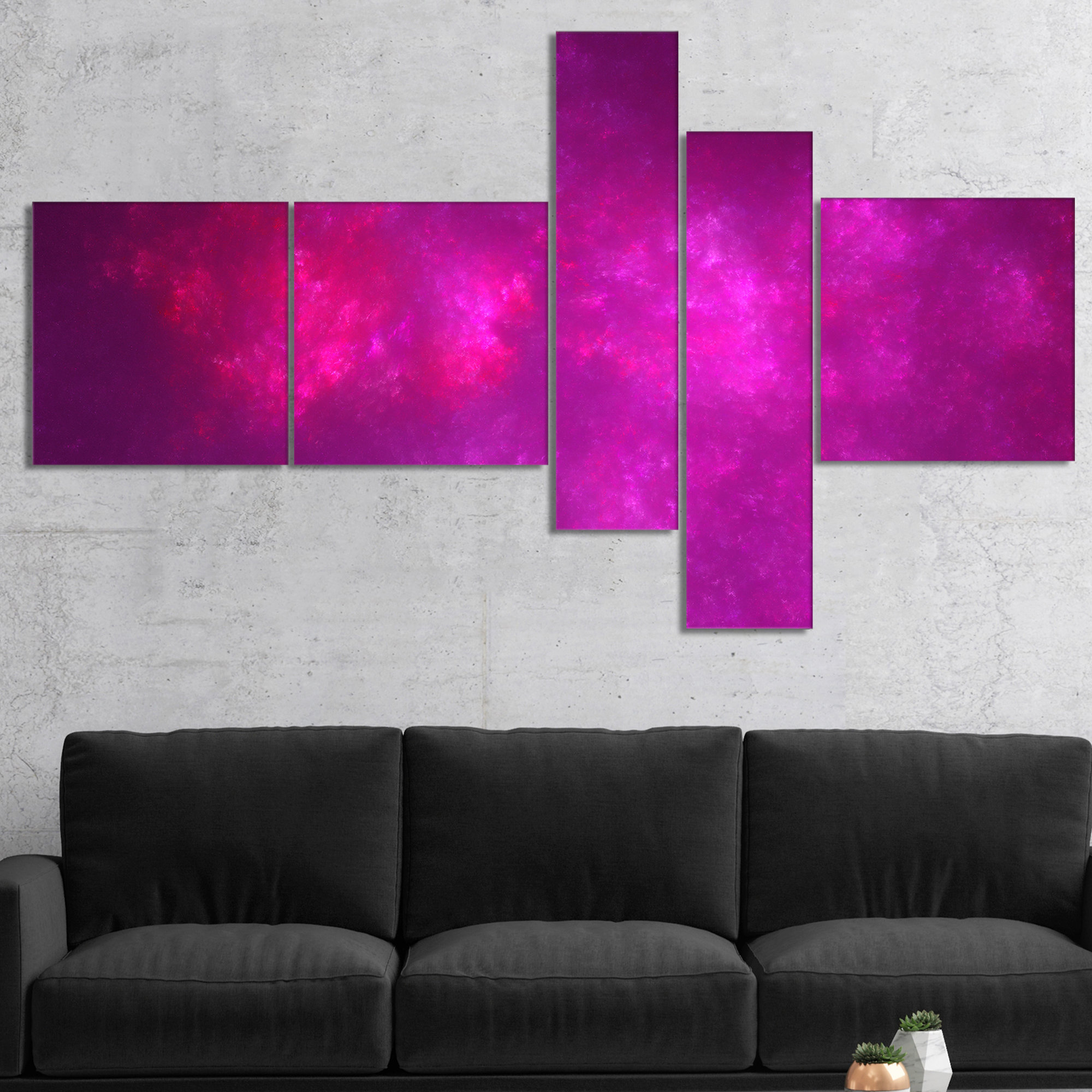 East Urban Home 'Bright Pink Starry Fractal Sky' Print Multi-Piece ...