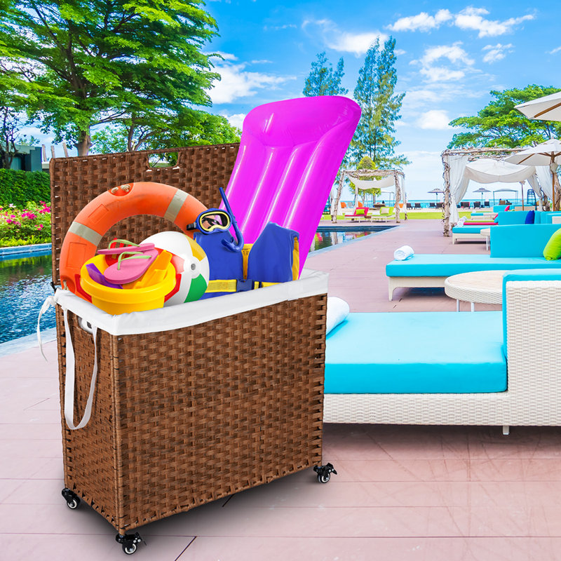 Ebern Designs Laundry Hamper With Wheels, 160L Rattan Hampers & 2 ...