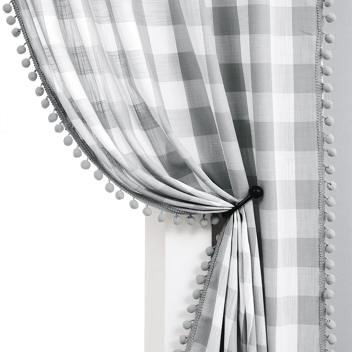 Gracie Oaks White Grey Buffalo Check Curtains 84Inch Long Farmhouse ...