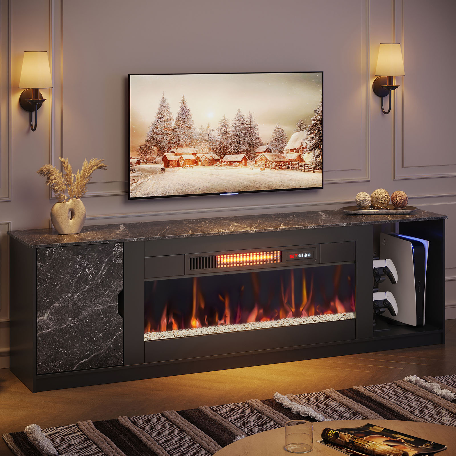 Wade Logan® Benigno 70" TV Stand with 36" Electric Fireplace, Modern ...