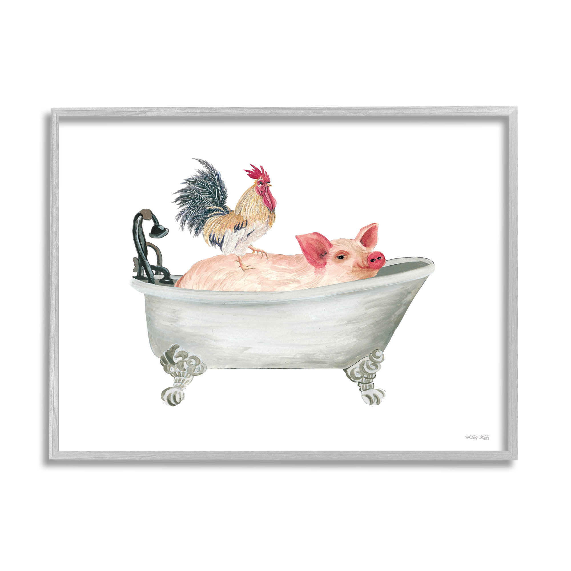 Stupell Industries Farmhouse Animals Tub Framed Giclee Art Design By ...