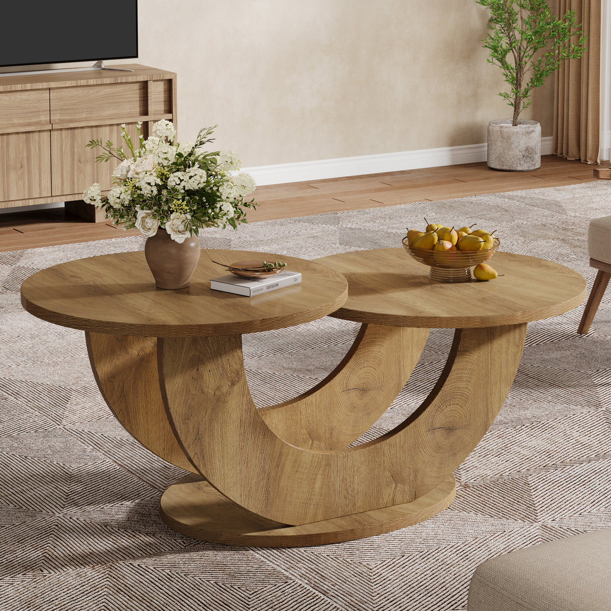 Ebern Designs 45" Round Coffee Table with Storage, Low Center Table for ...