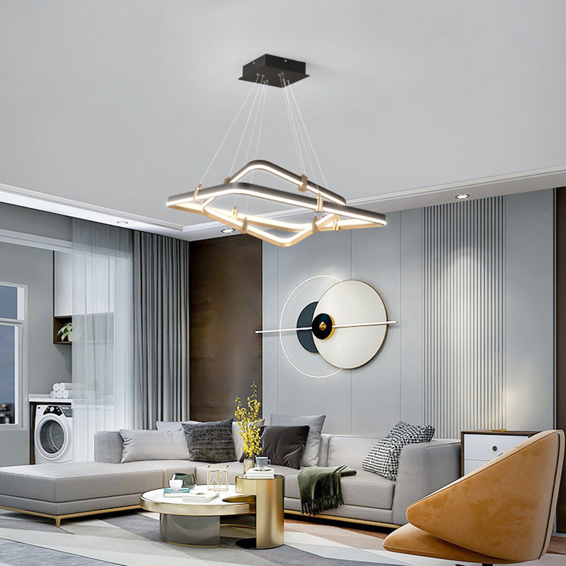 Everly Quinn Stoudt 2 Square Rings Dimmable LED Tiered Chandelier ...