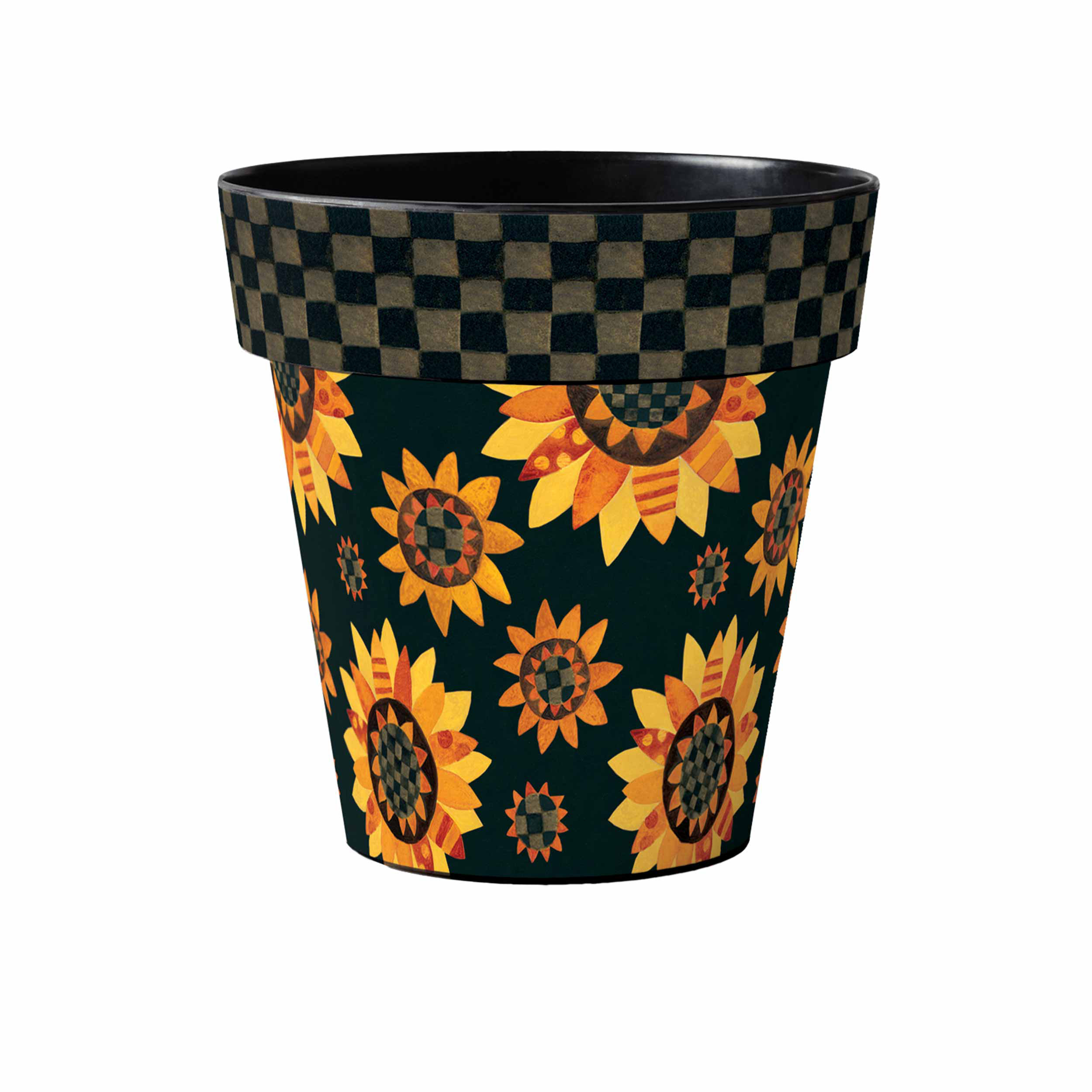 Studio M Harvest Sunflowers On Black Decorative 15 Inch Art Pot Planter ...