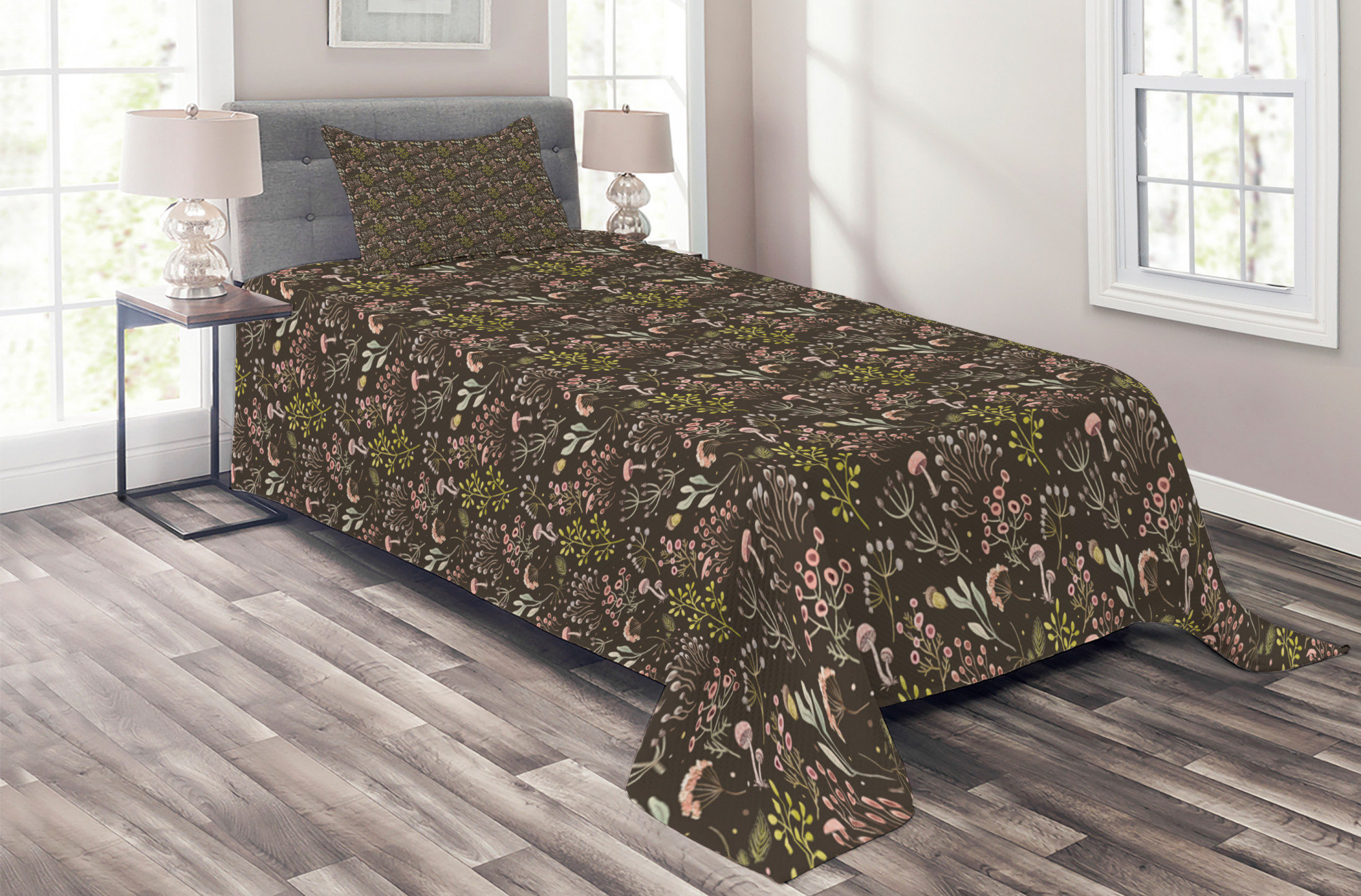 Ambesonne Brown Microfiber Farmhouse / Country Coverlet / Bedspread Set ...