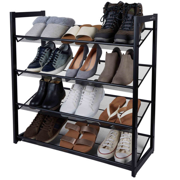 Rebrilliant 4 Tier Adjustable Mesh Shoe Rack in Black | Wayfair