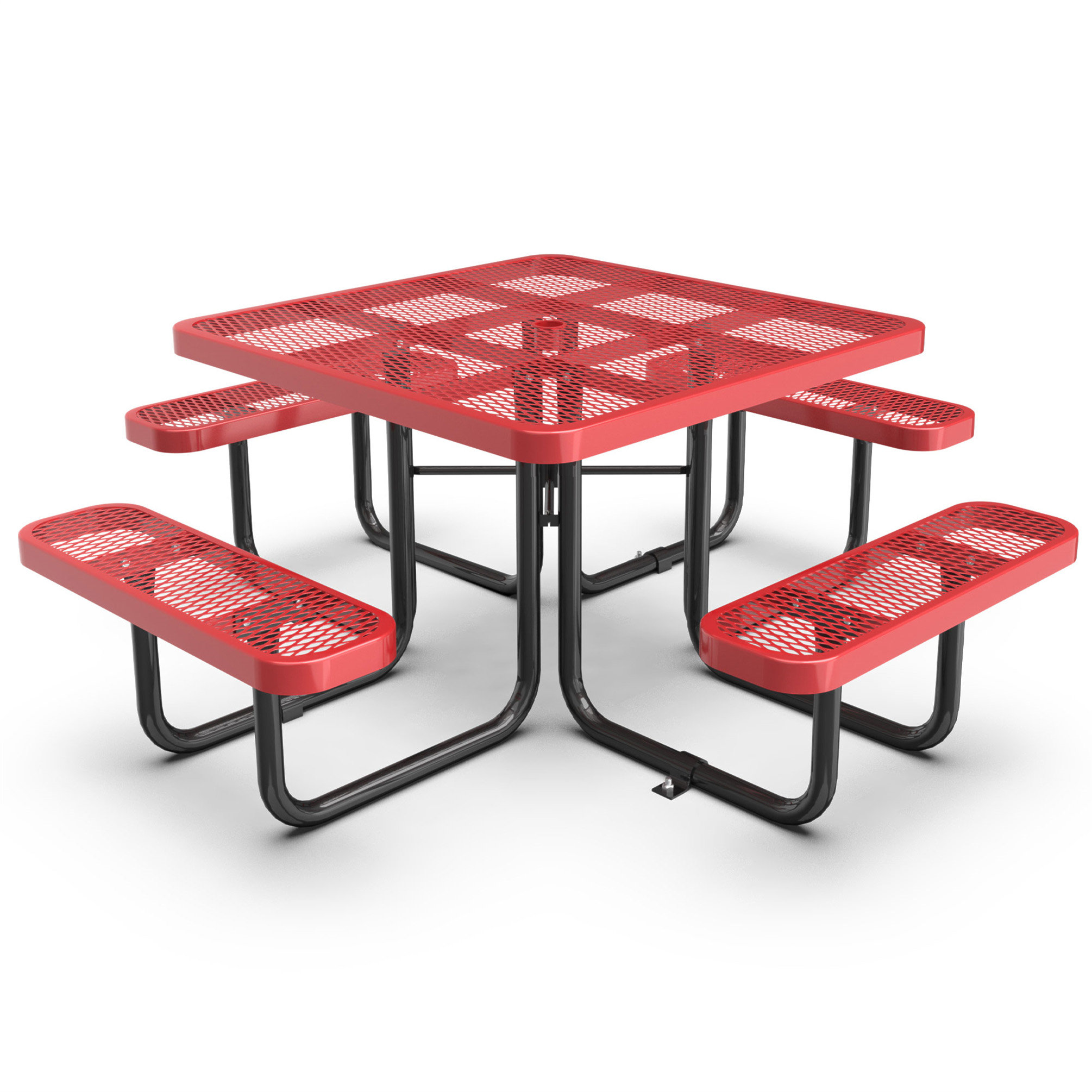 Bloomsbury Market Red Square Table & Chair Set With Umbrella Hole | Wayfair