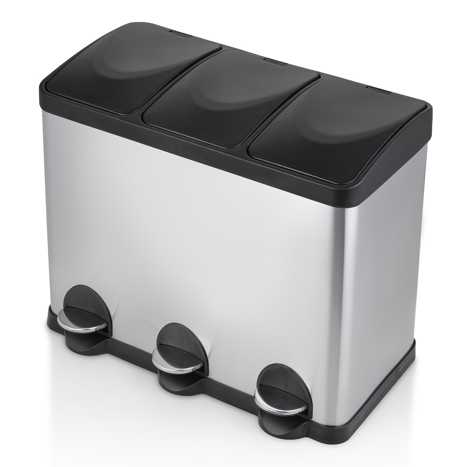 MoNiBloom 12 Gallon Trash Can with 3 Compartments, Step On Garbage Can ...