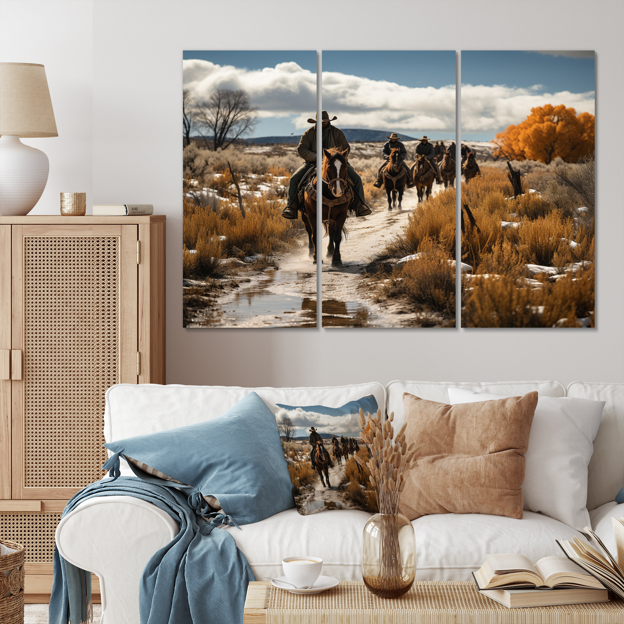 Union Rustic Western Cattle Drive Memories On Canvas 3 Pieces Print ...