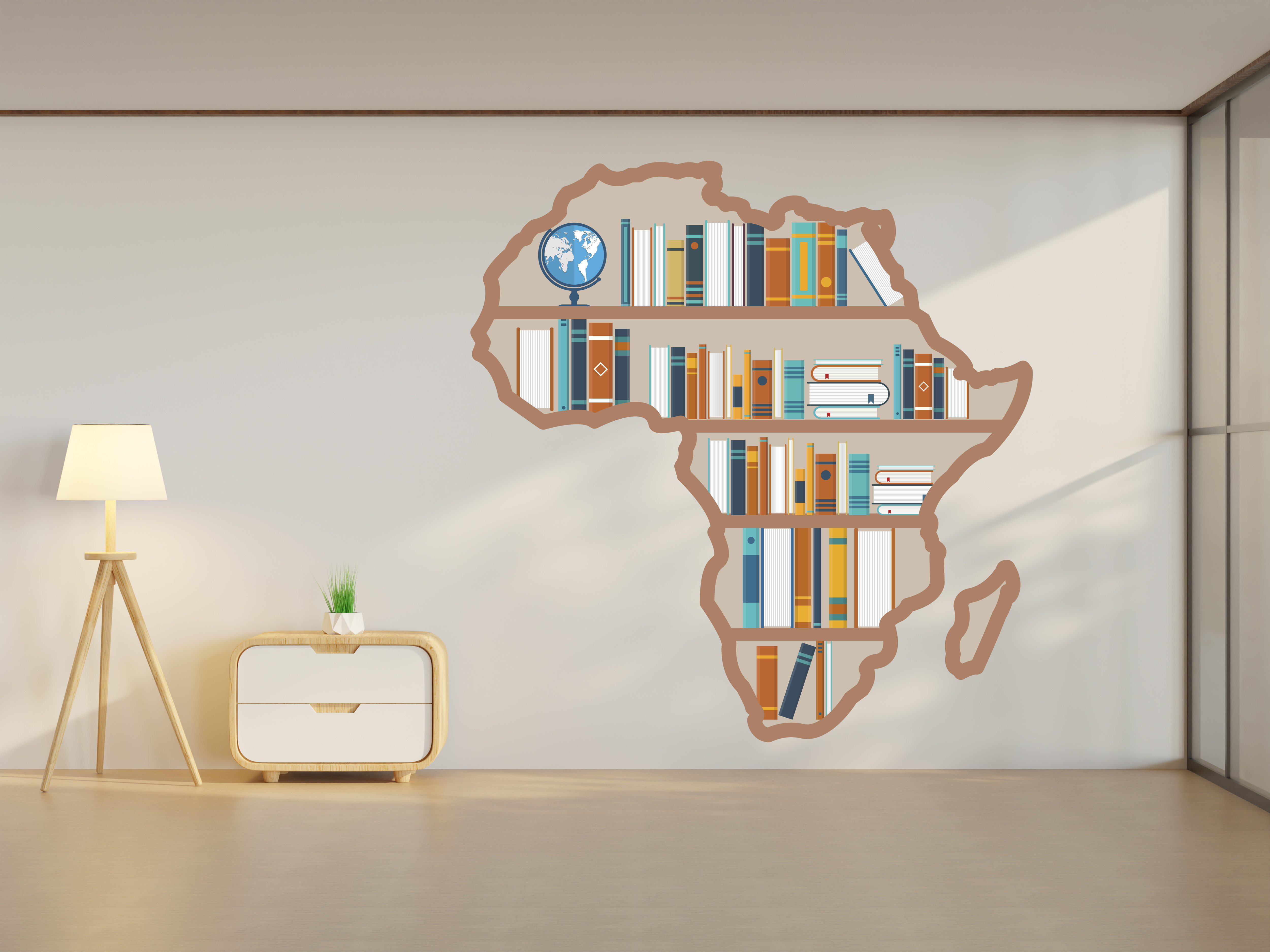 Ebern Designs Library Africa Map Wall Decals, Books Wall Decor ...