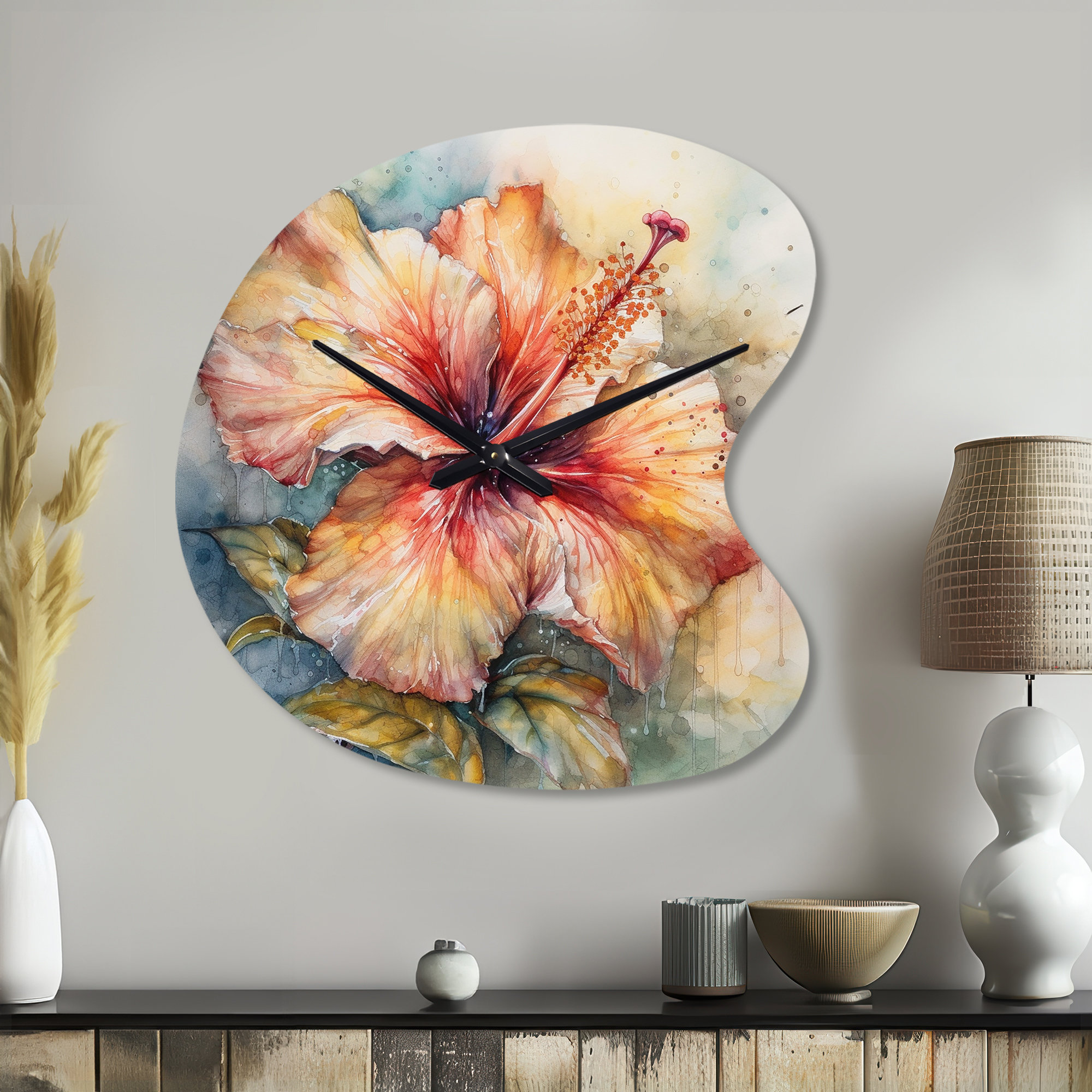 Design Art Orange Grey Hibiscus Euphoria II - Hibiscus Asymmetrical ...