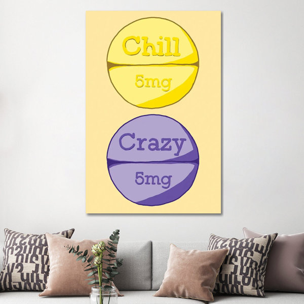 Happy Larry Chill Crazy Pill Yellow by Jaymie Metz - Wrapped Canvas ...