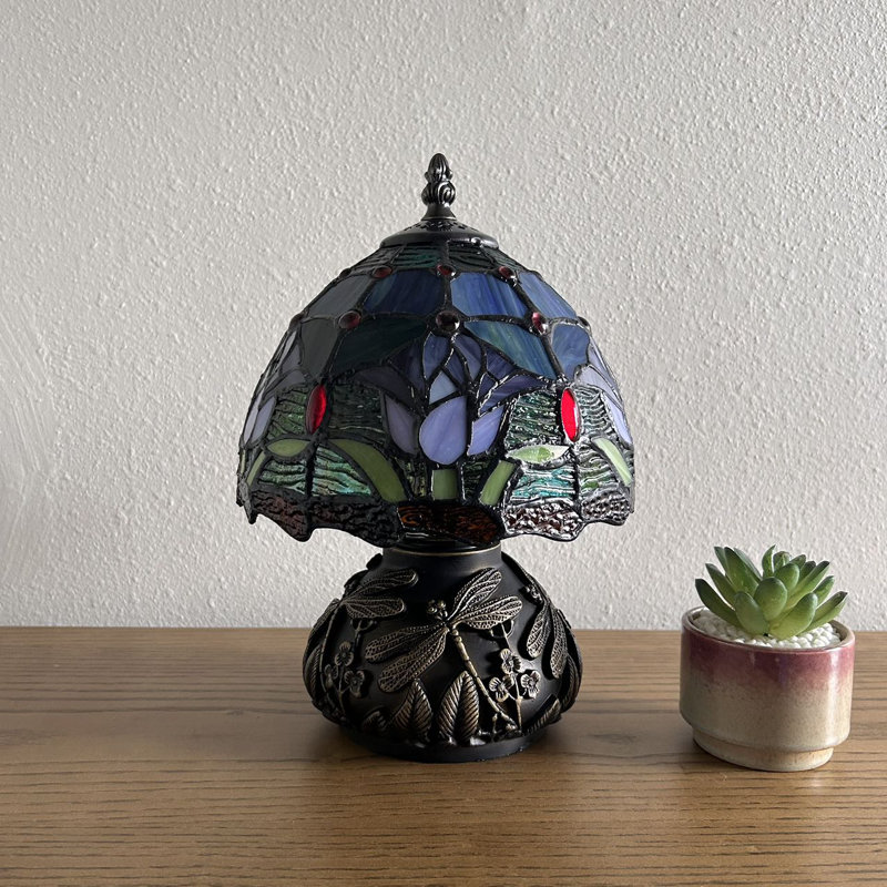 Fleur De Lis Living Standwood Tiffany Mini Table Lamp Blue Stained ...