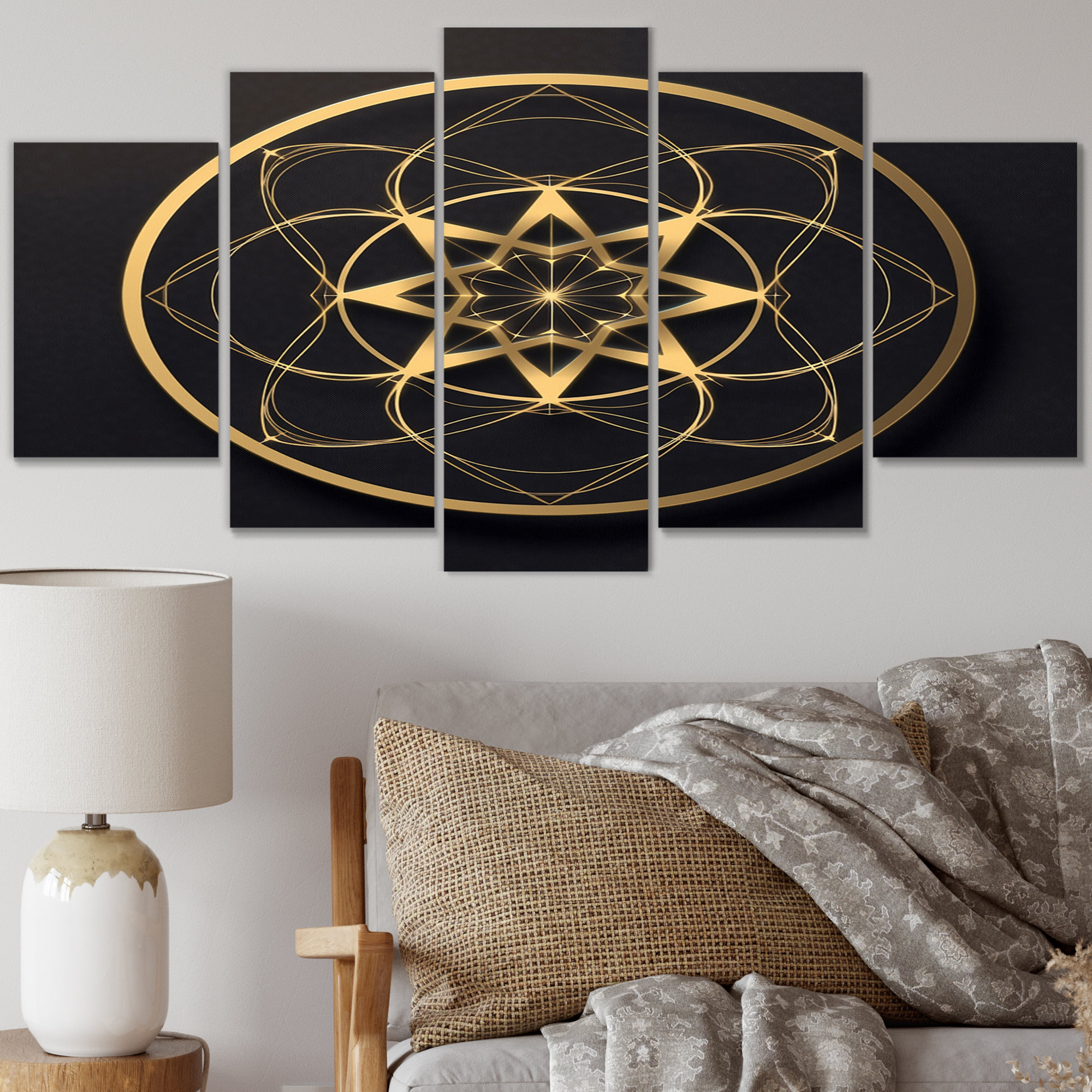 Ivy Bronx 'Sacred Geometry Seal In Gold On Black IV - Modern Geometric ...