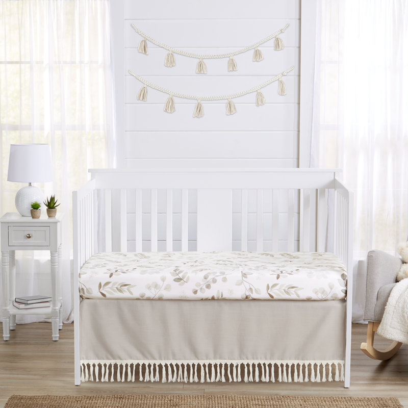 Sweet Jojo Designs Boho Botanical Leaf Linen Dust Ruffle Crib Skirt By ...