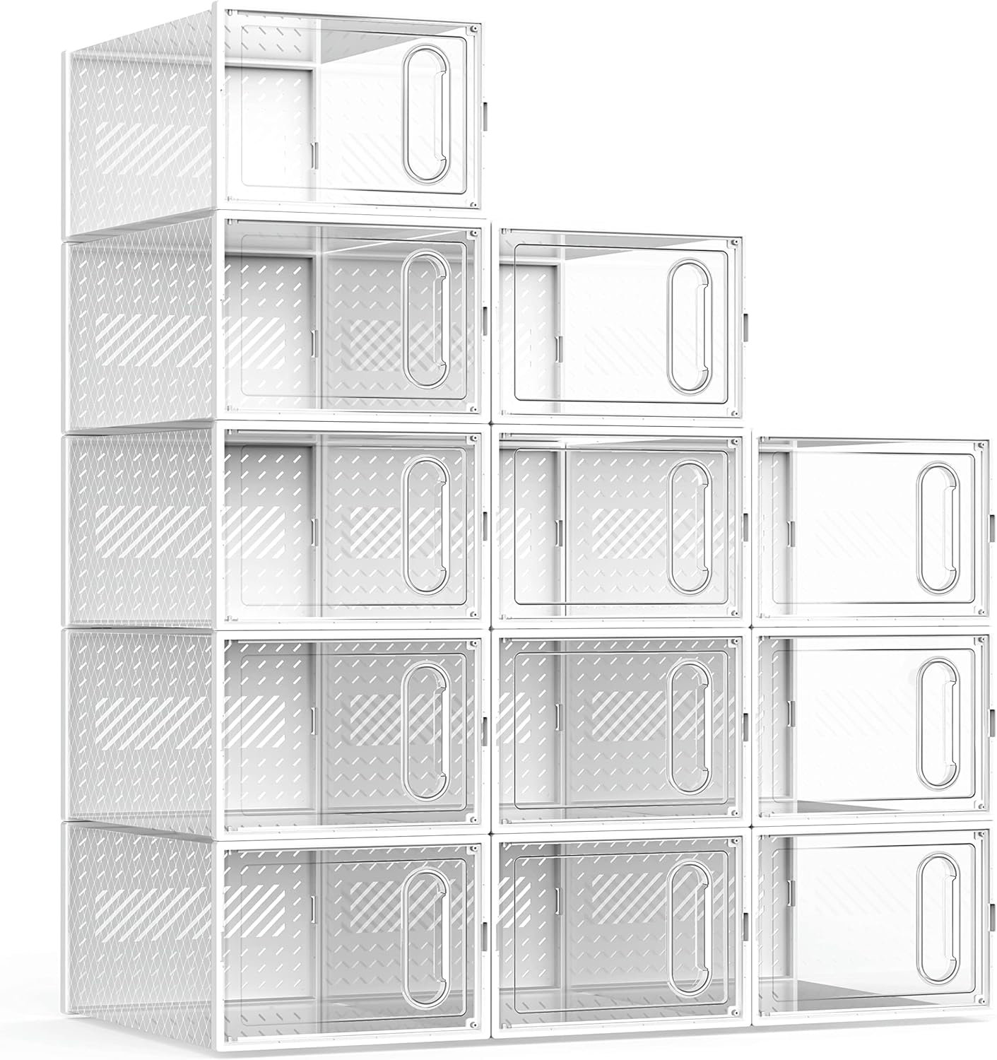 Rebrilliant X-Large Shoe Storage Boxes, 12 Pack Shoe Organizers with Magnetic Door, Four Way ...