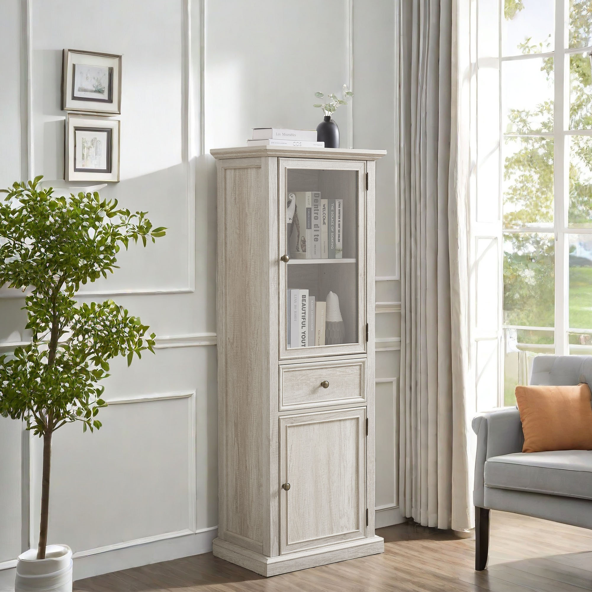 Lark Manor Farmhouse Style Display Cabinet With 2-tier Clear Exhibition ...