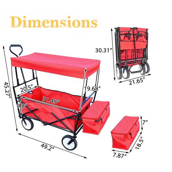 iYofe Outdoor Wagons with Detachable Roof Tail Storage Bag Adjustable ...