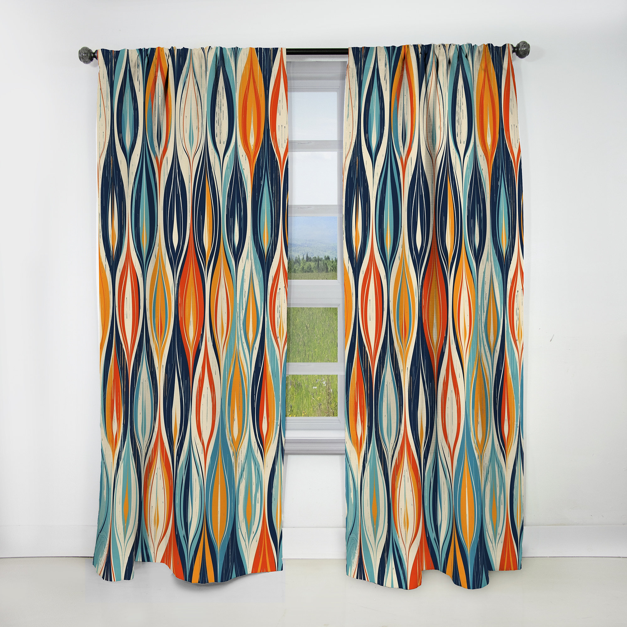 Design Art Orange And Blue Botanical Symphony III - Modern Blackout ...