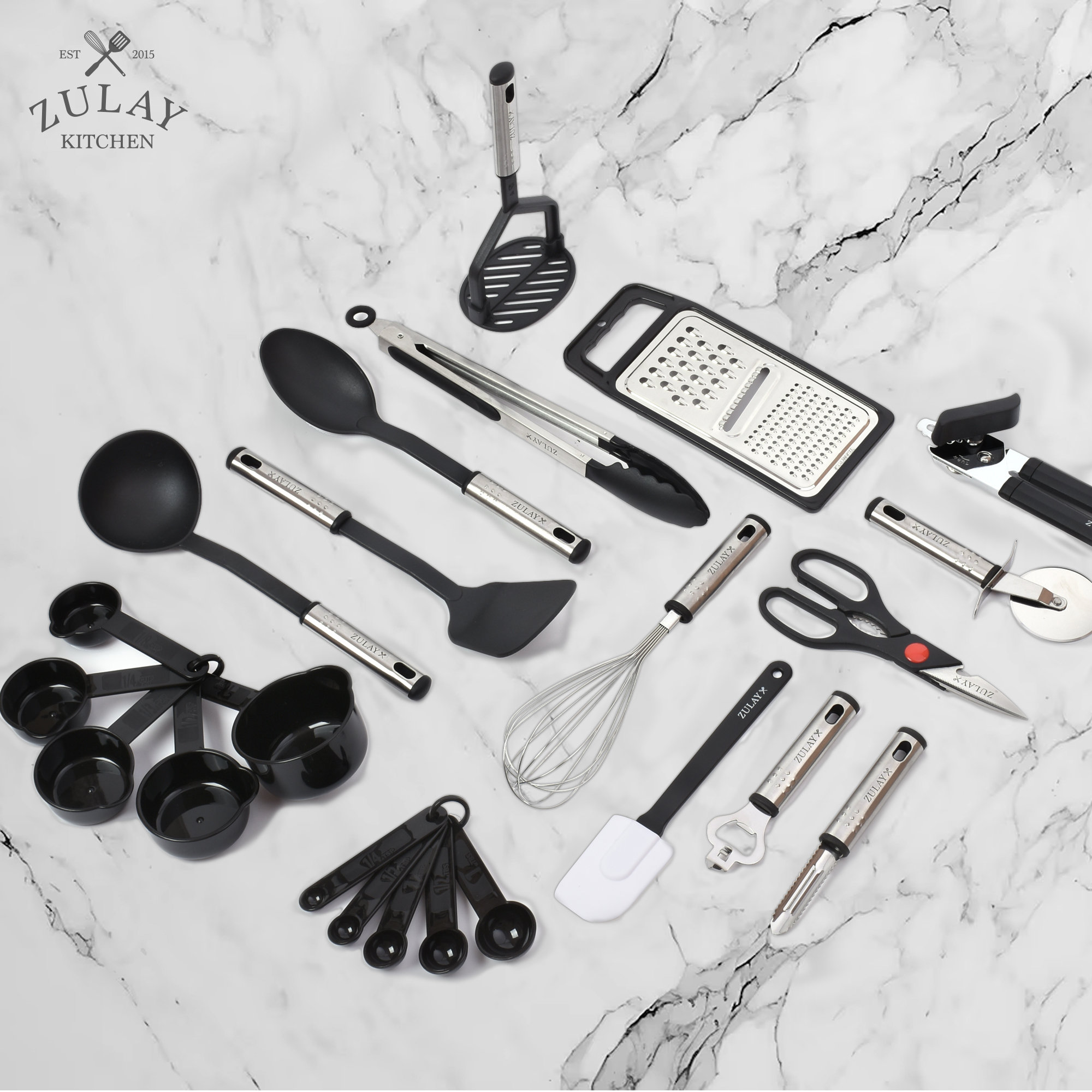 Zulay Kitchen 23 Piece Nylon Kitchen Utensils Nylon & Stainless Steel ...