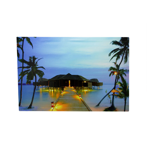 Northlight LED Lighted Tropical Paradise Island Beach Scene Canvas Wall ...
