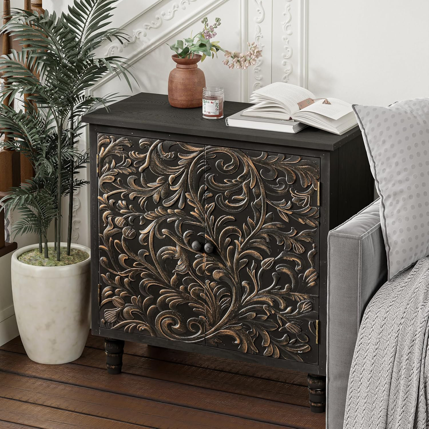 Alcott Hill® 2 Door Farmhouse Storage Cabinet with Embossed Distressed ...