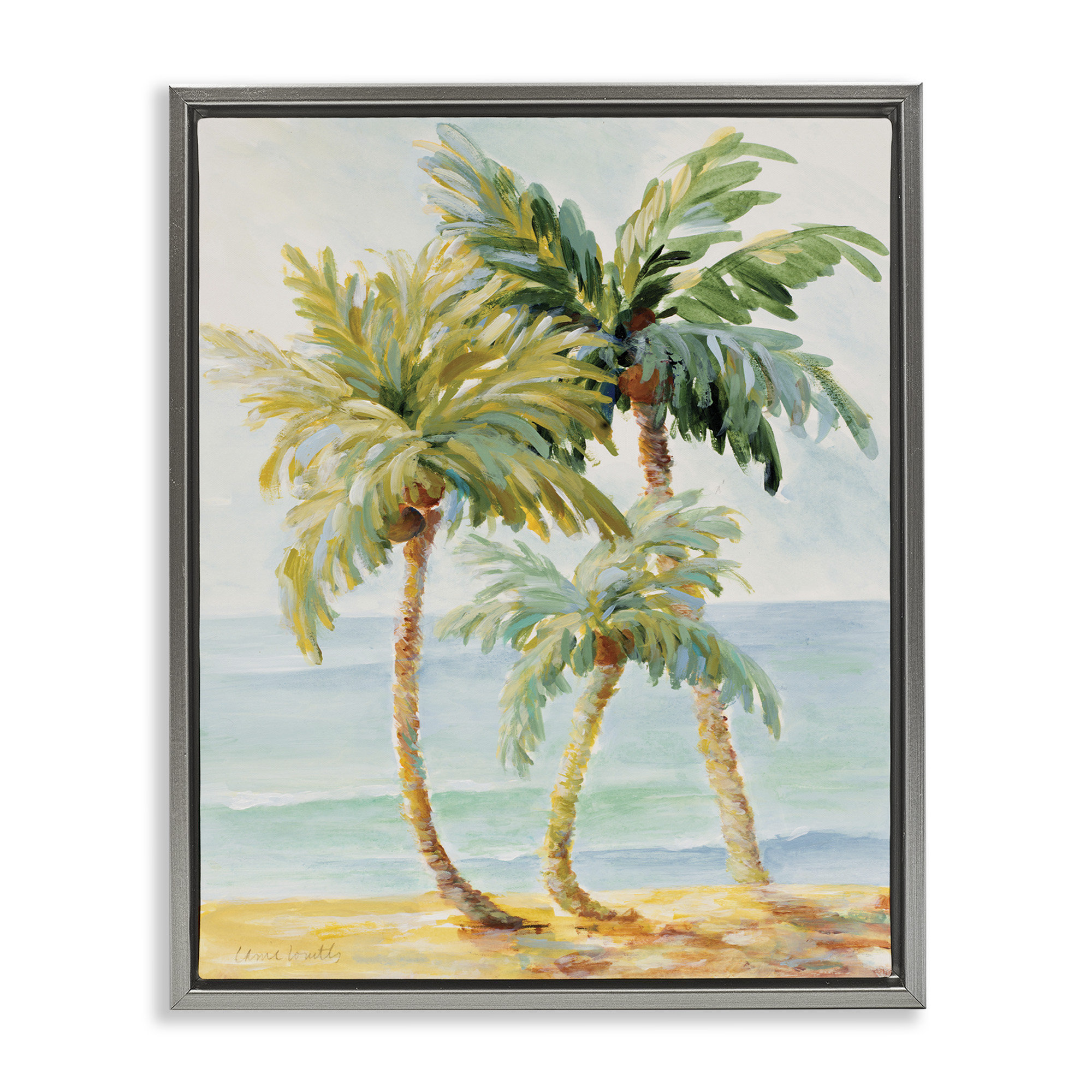 Bay Isle Home™ Tropical Palm Trees on Sand Brown Grain Framed Floater ...