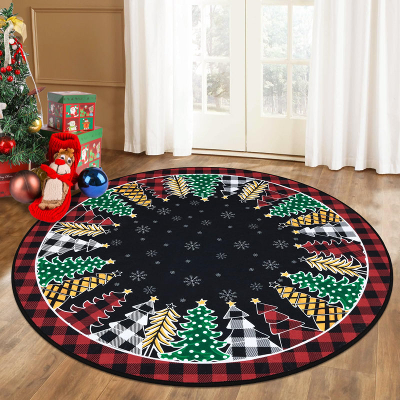 The Holiday Aisle® Christmas 4Ft Round Area Rug for Dining Room ...