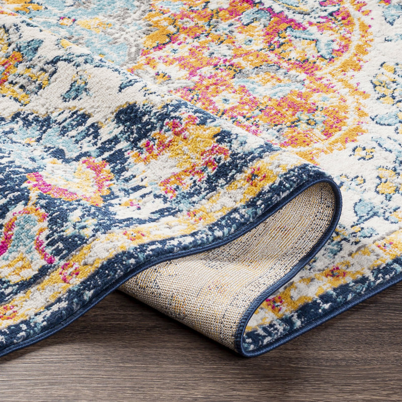 Langley Street Hibner Performance Saffron/Navy/Pink Rug & Reviews | Wayfair