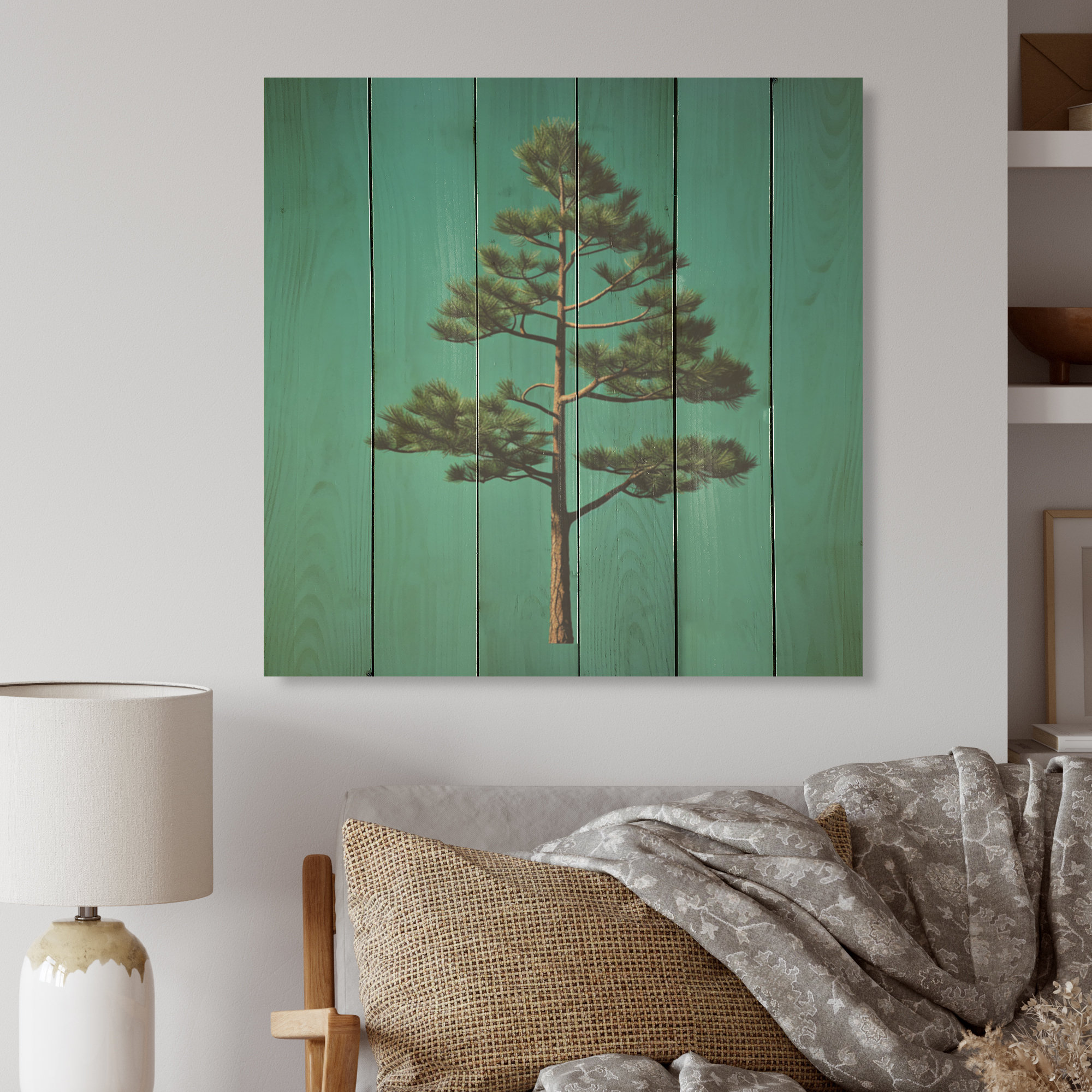 Winston Porter Pine Minimal Emeral Symmetry - Tree Pine Wood Art On ...