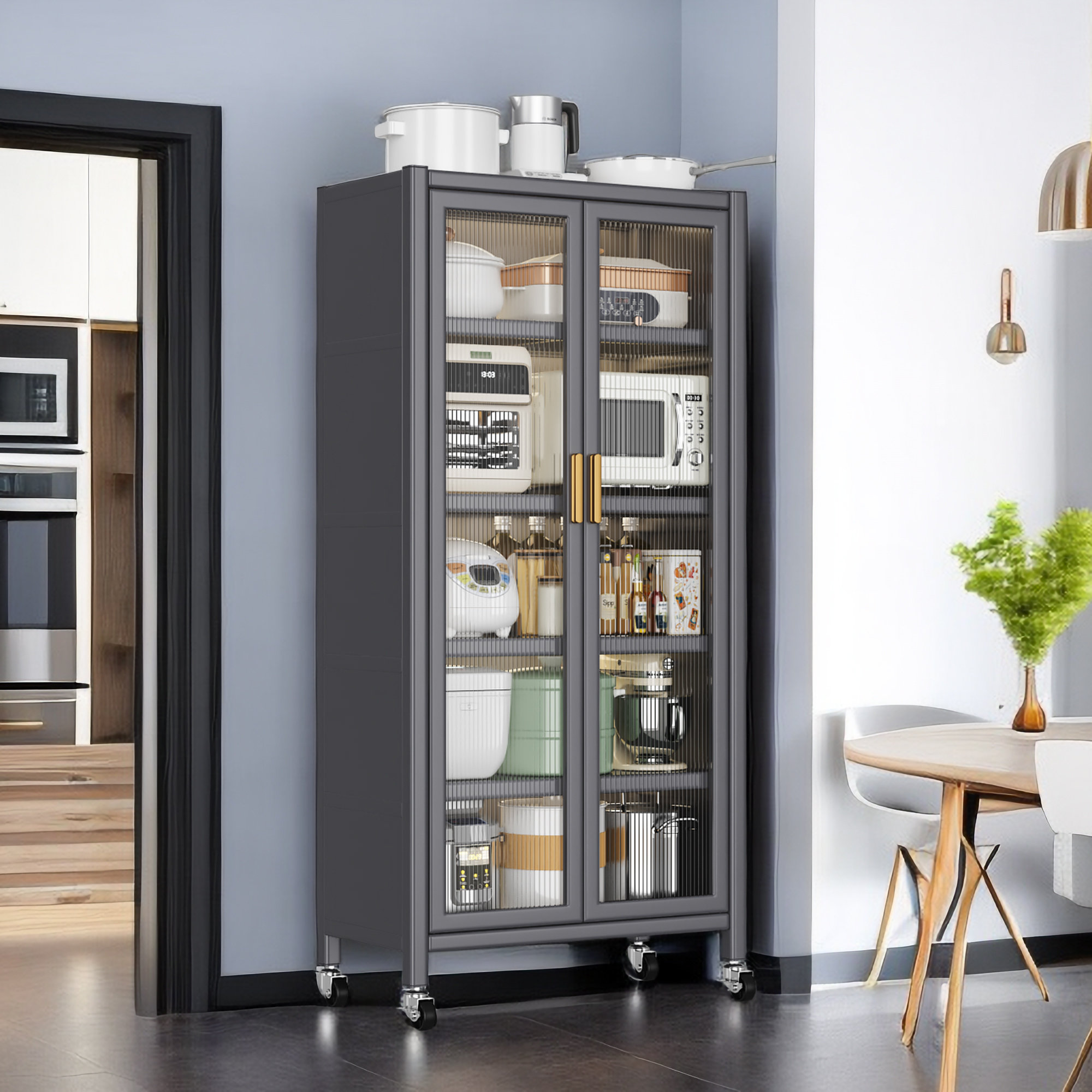 17 Stories Open-Door Multi-Level Kitchen Shelving Storage Cabinet | Wayfair